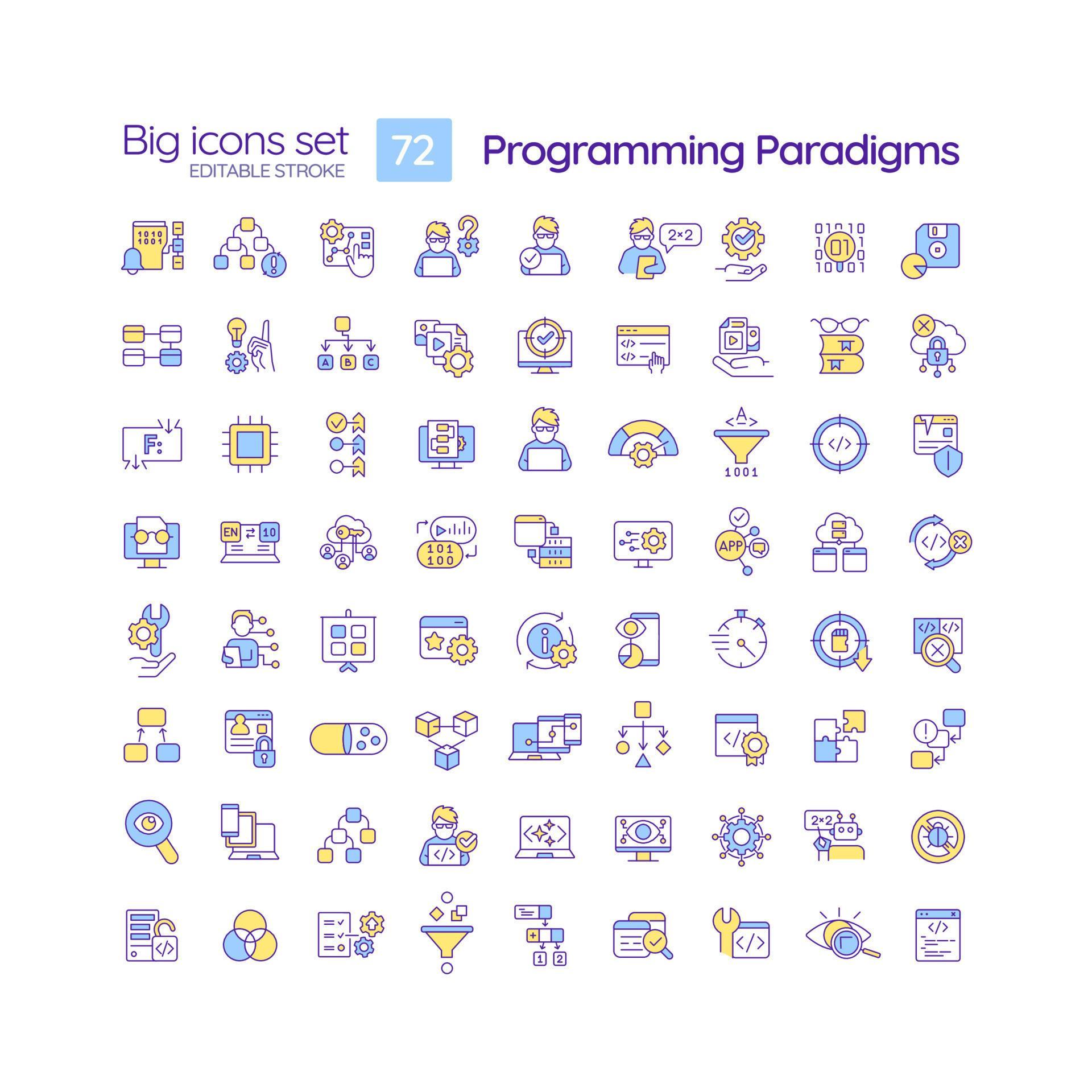 Programming Language Paradigms Rgb Color Icons Set Software Development Coding Computer