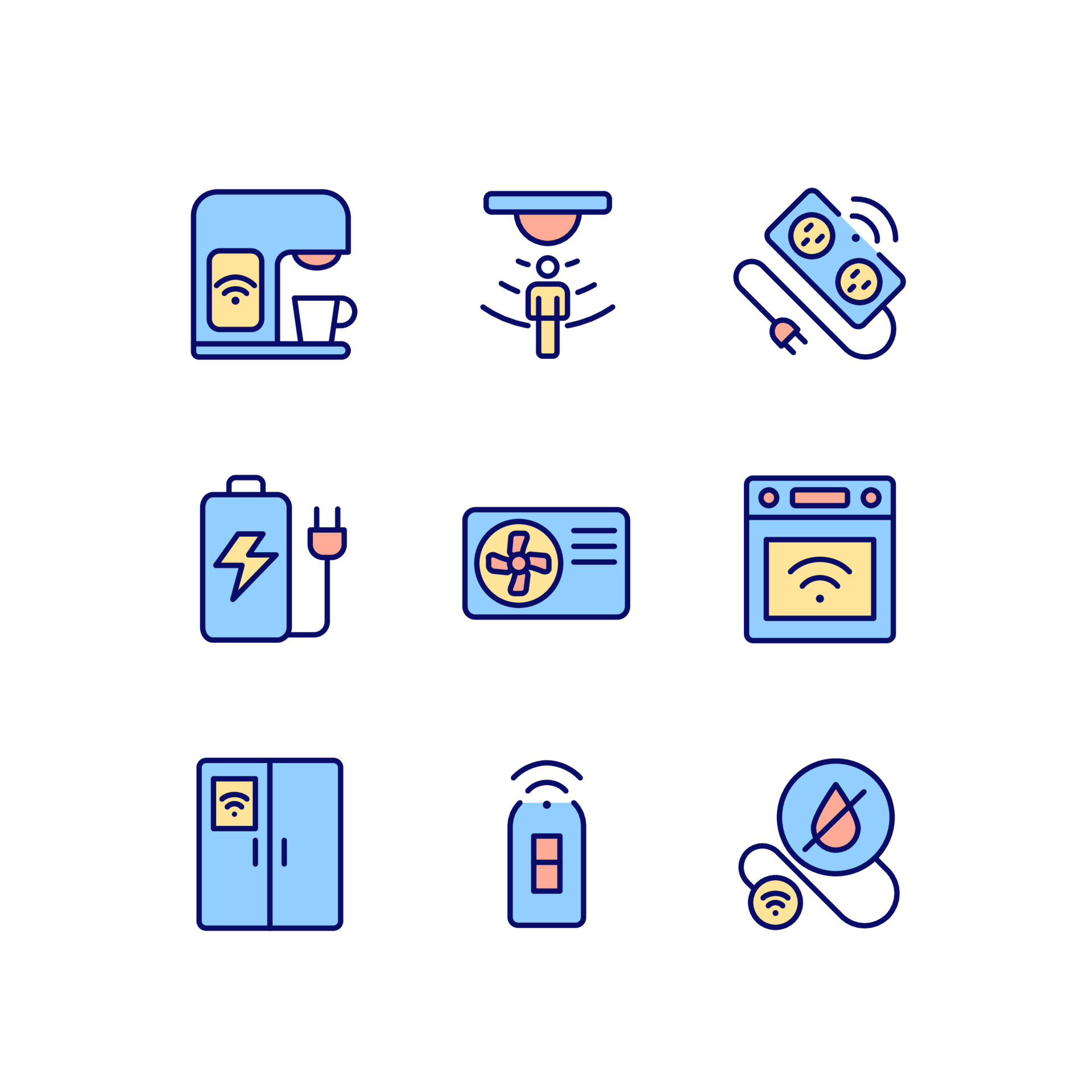 Smart Appliances For Home Pixel Perfect Rgb Color Icons Set Automated Devices Internet Of