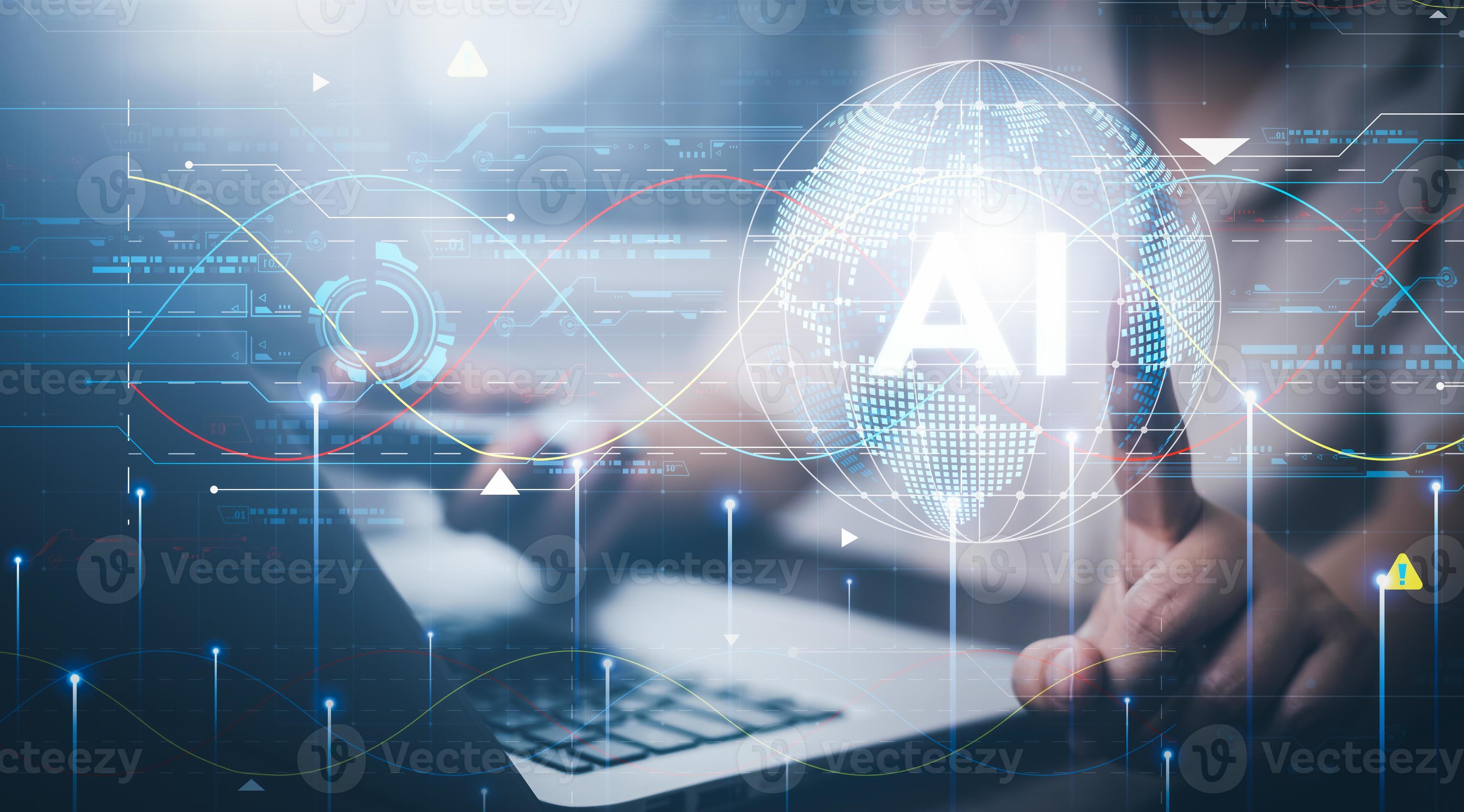 ai inteligencia artificial con concepto de tecnología de holograma, empresaria toque ai ...