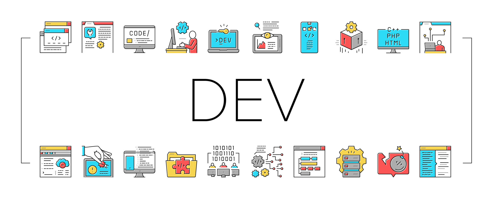 Dev Code Occupation Collection Icons Set Vector 19574581 Vector Art At