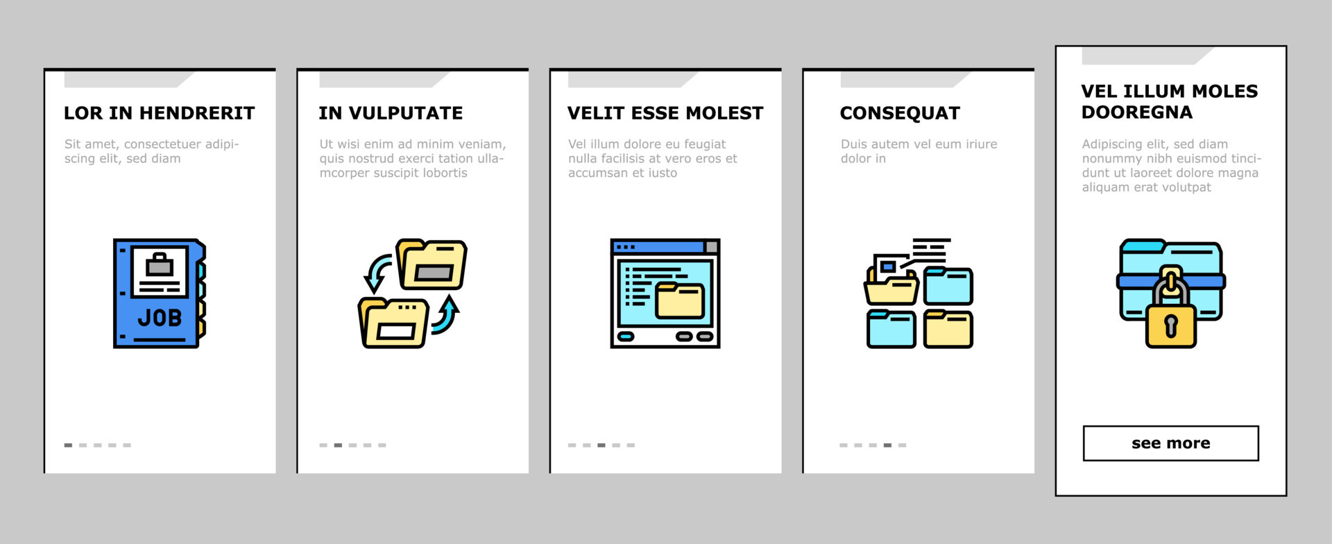 Folder Paper Business File Empty Onboarding Icons Set Vector 19579335
