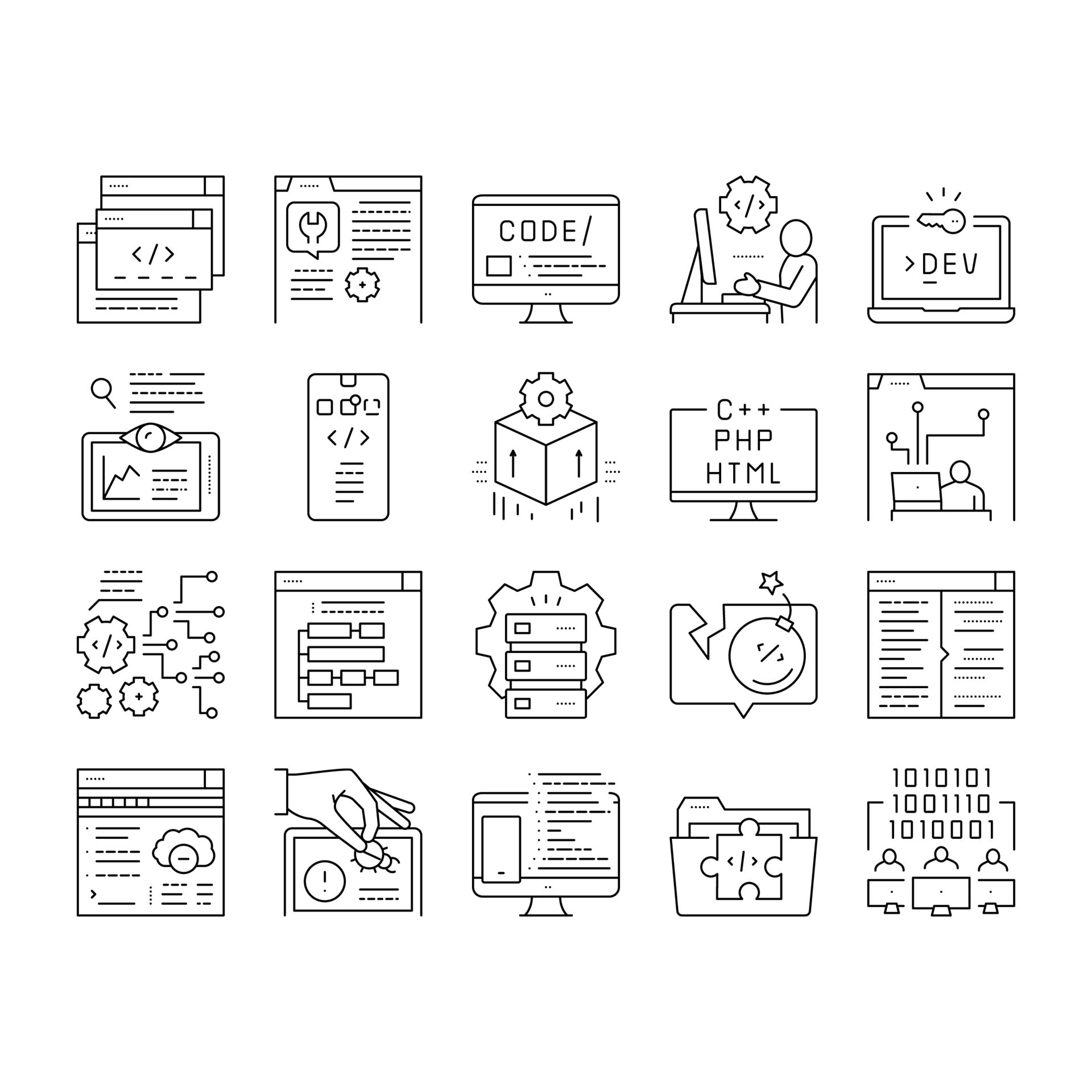 Dev Code Occupation Collection Icons Set Vector 19580168 Vector Art At Vecteezy