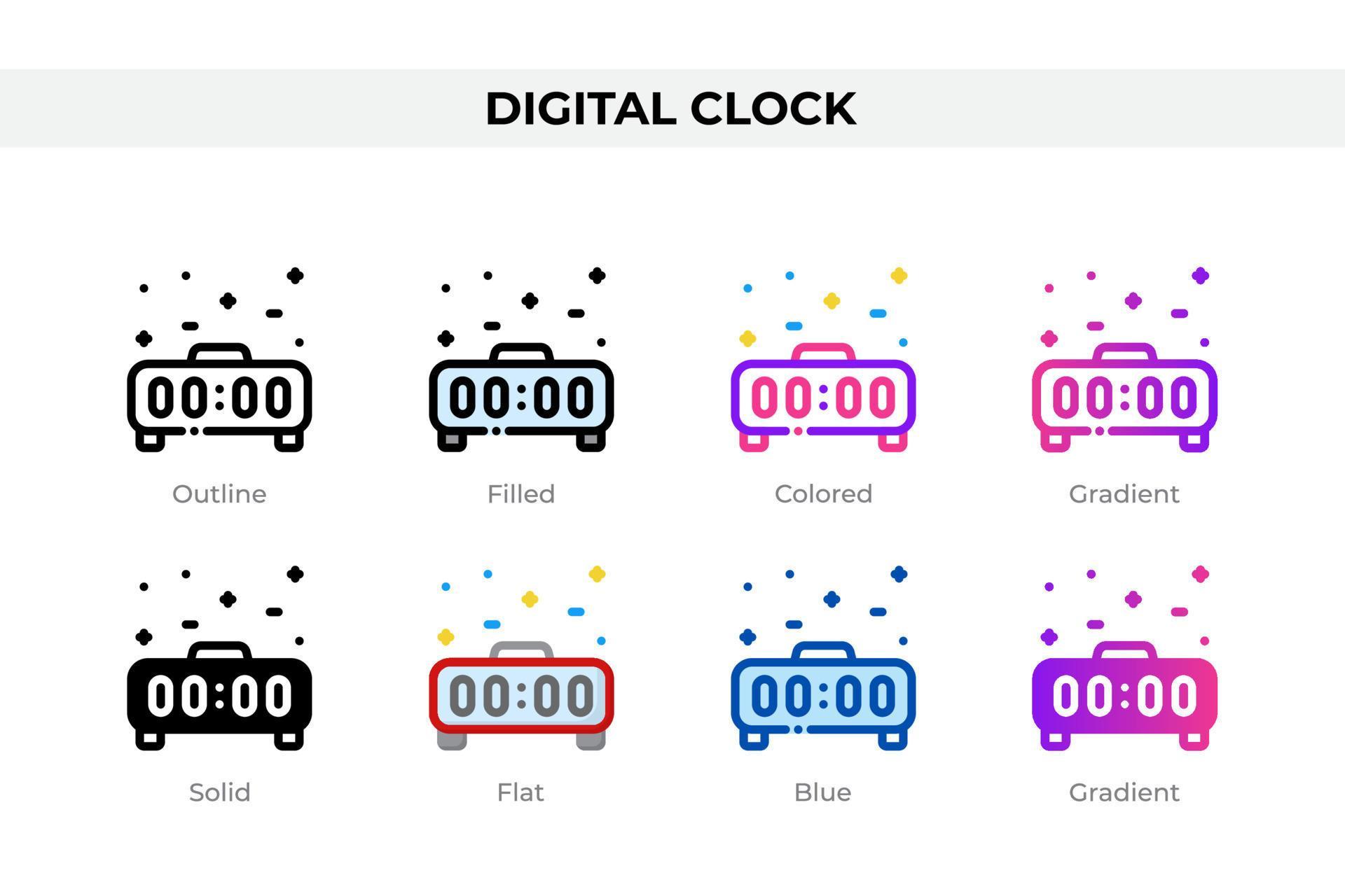Digital clock icons in different style. Digital clock icons set ...