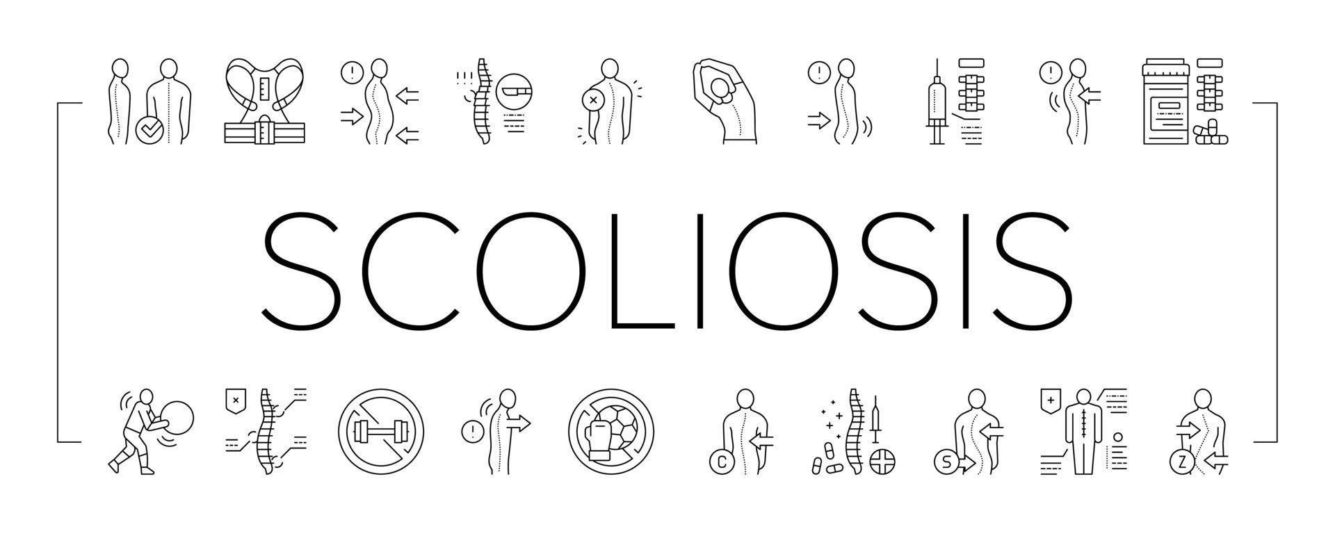 Scoliosis Disease Collection Icons Set Vector 19590273 Vector Art At