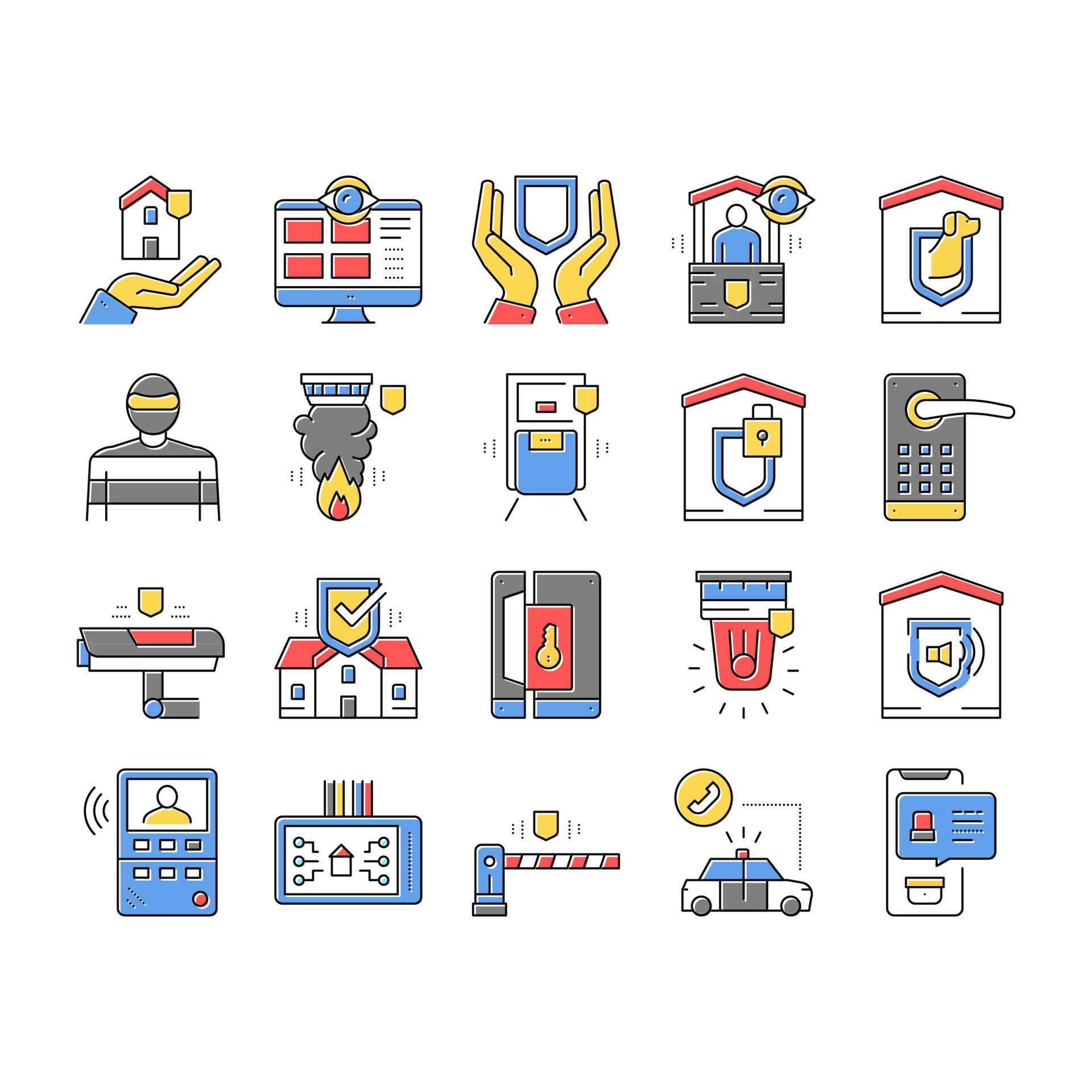 Home Security Device Collection Icons Set Vector 19593354 Vector Art At