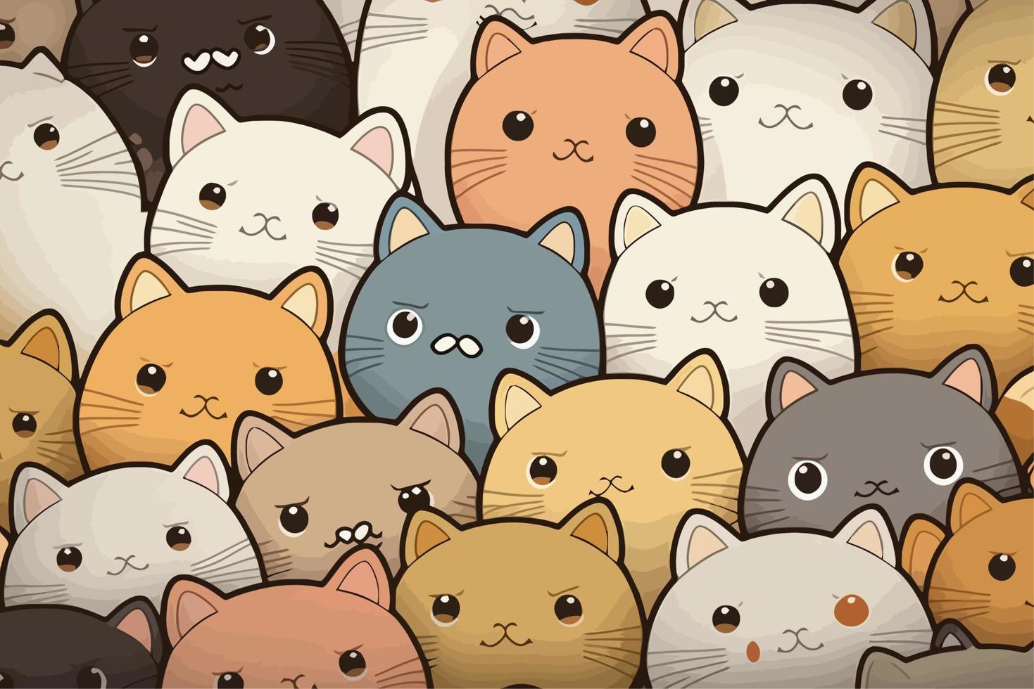 A Large Group Of Cats With Different Colors Cartoon Cat Characters