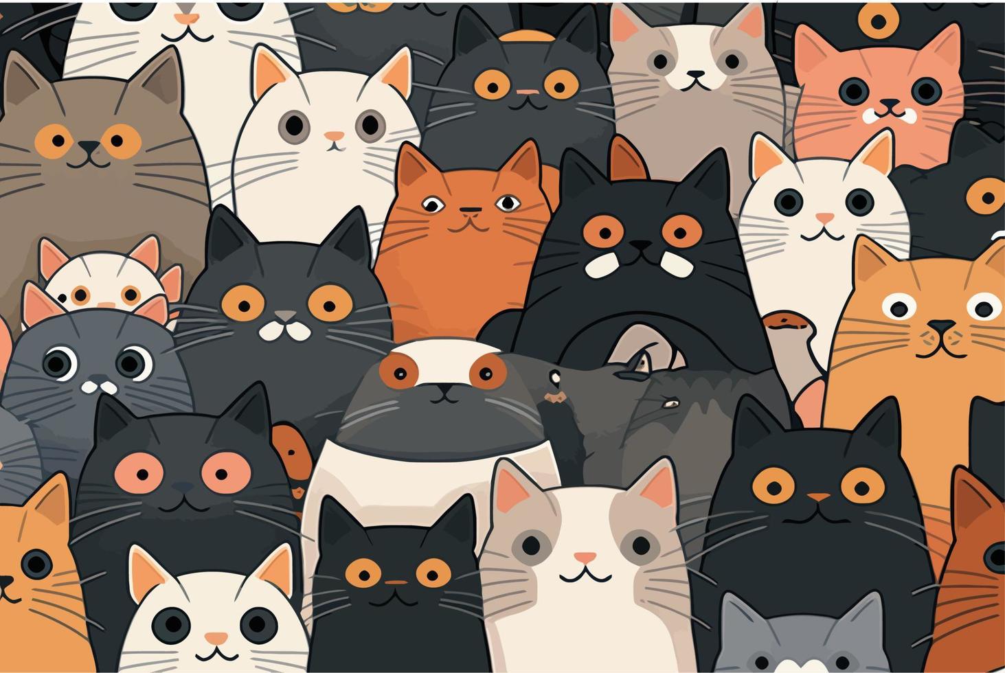 A Large Group Of Cats With Different Colors Cartoon Cat Characters
