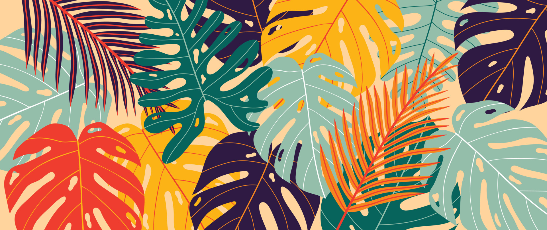 Colorful Tropical Leaves Background Vector Illustration Jungle Plants