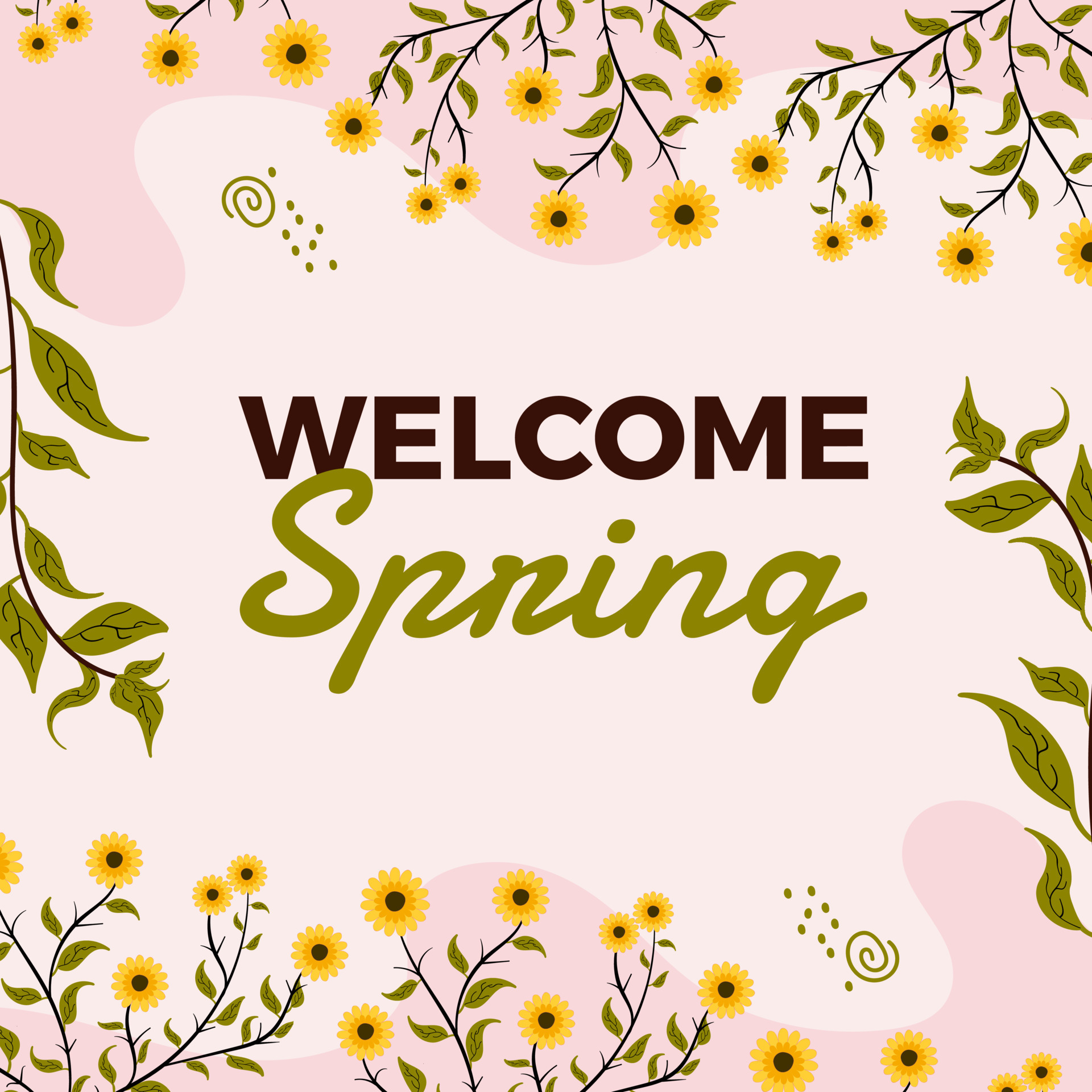 Spring floral frame. Welcome spring banner. Spring social media post ...