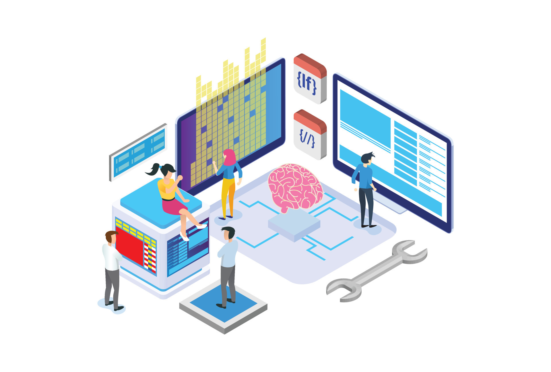 Modern Isometric Computer Programmers Illustration Web Banners Suitable For Diagrams