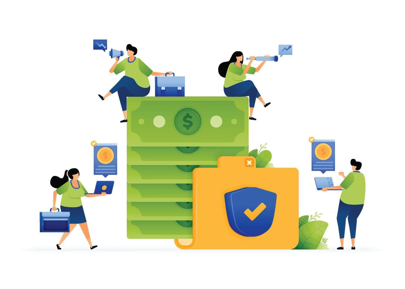 Vector Illustration Of Safe And Secure On Protecting Customer Financial Data In Banking Banking