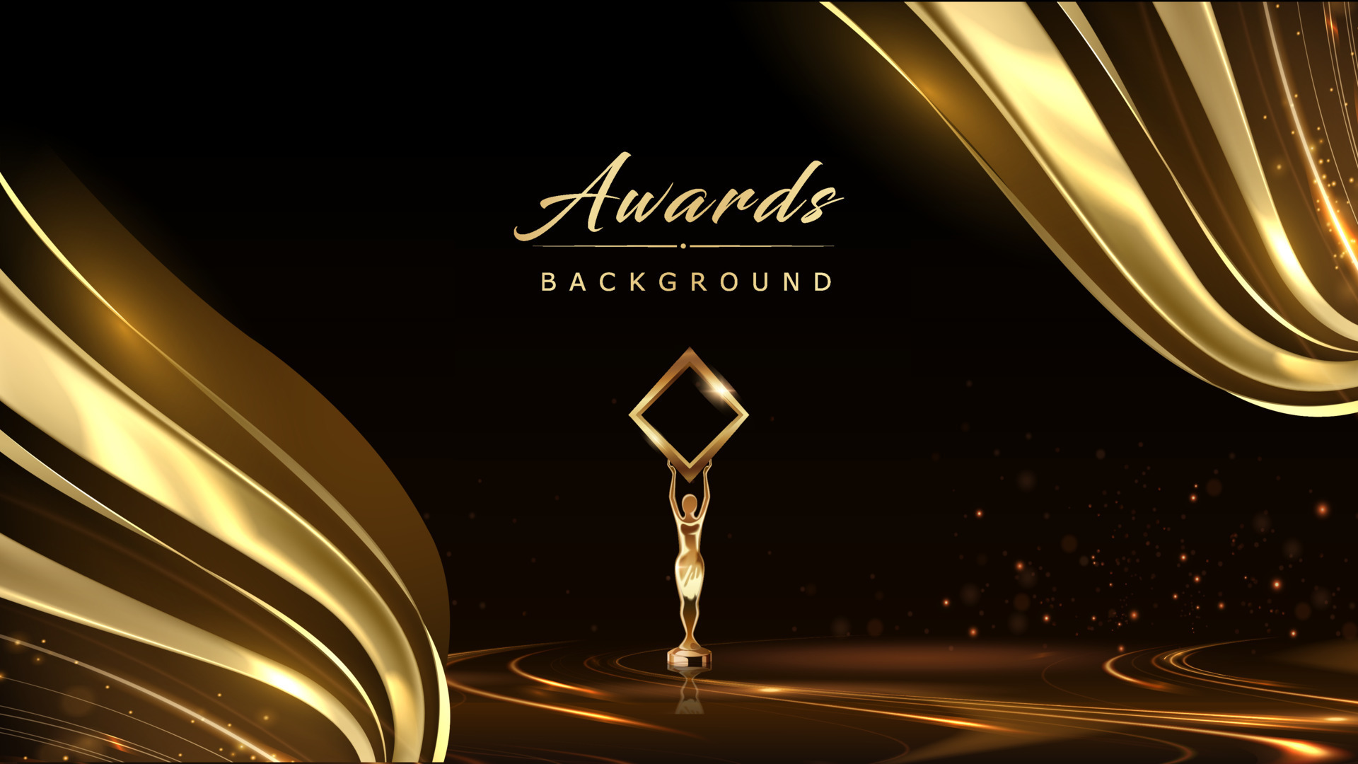 Black Golden Stage Award Background. Side Wings Trophy on Luxury ...