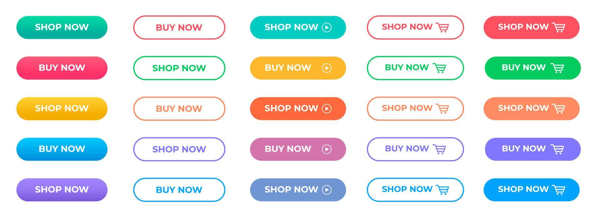 buy now or shop now button template set with multi color. 19627956 Vector Art at Vecteezy