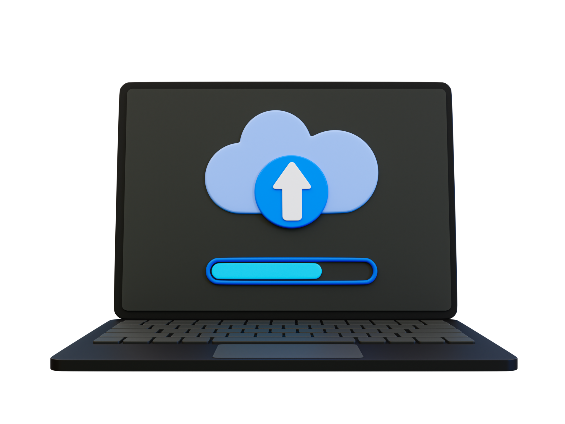 3d minimal upload icon. Cloud computing concept. laptop with an upload icon and progress bar. 3d ...