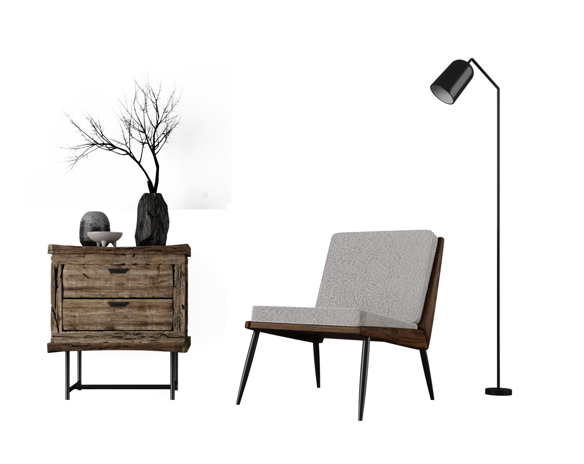 Free wabi-sabi style intérieur maquette avec chaise, table, vase et sol lampe 19634934 PNG with ...