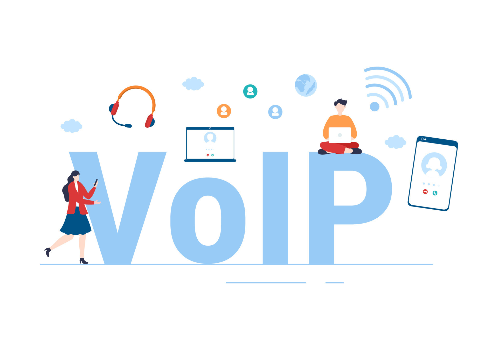 VOIP or Voice Over Internet Protocol with Telephony Scheme Technology and Network Phone Call ...