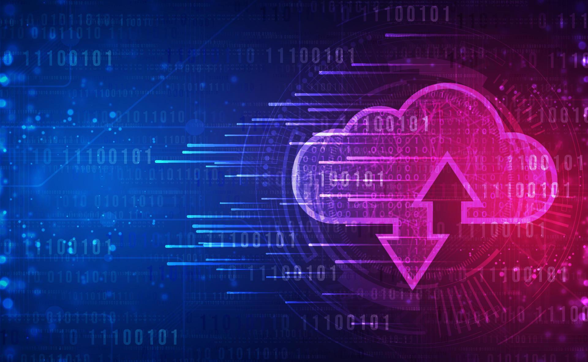 Digital technology cloud computing blue pink background, cloud ...