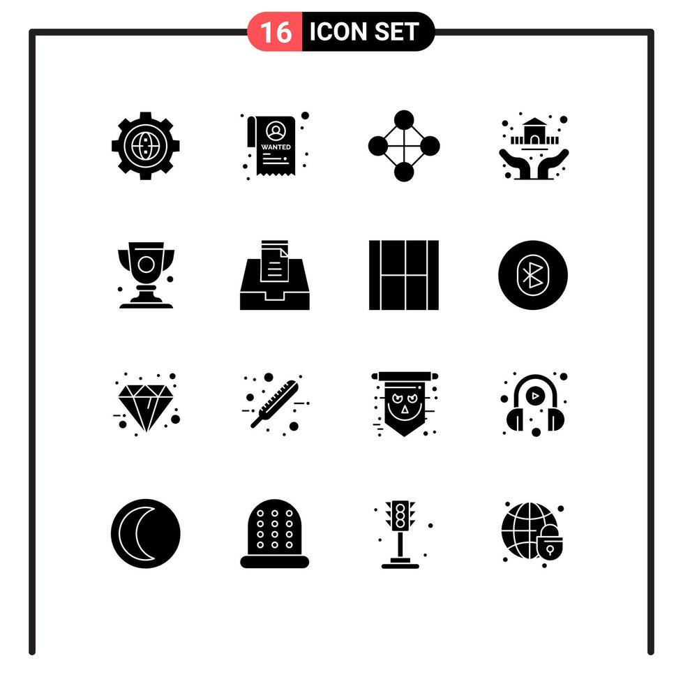 16 User Interface Solid Glyph Pack Of Modern Signs And Symbols Of Prize Achievement Hierarchy