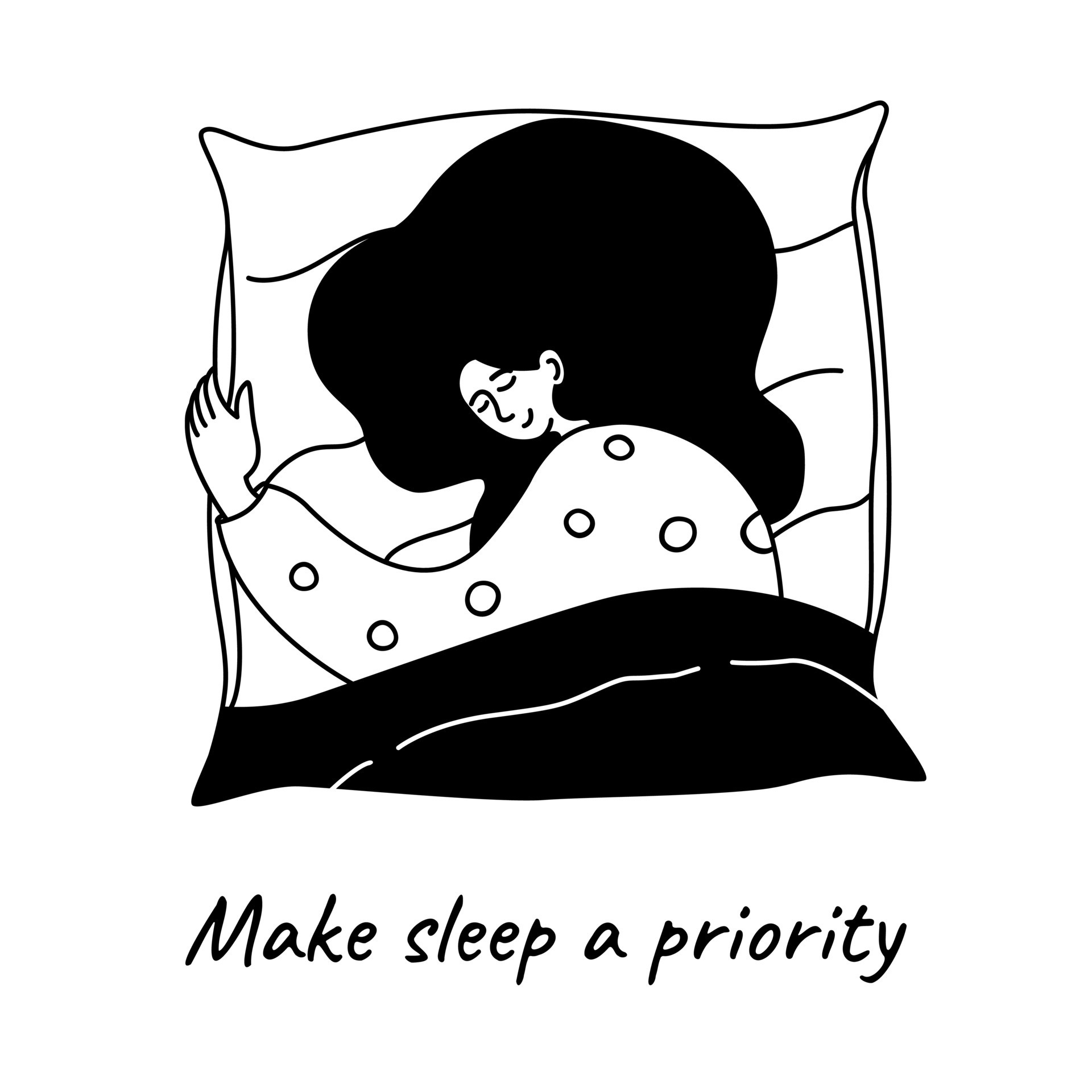 Woman Sleeping In Bed On A Pillow Monochrome Cartoon Outline Vector Doodle Illustration Good