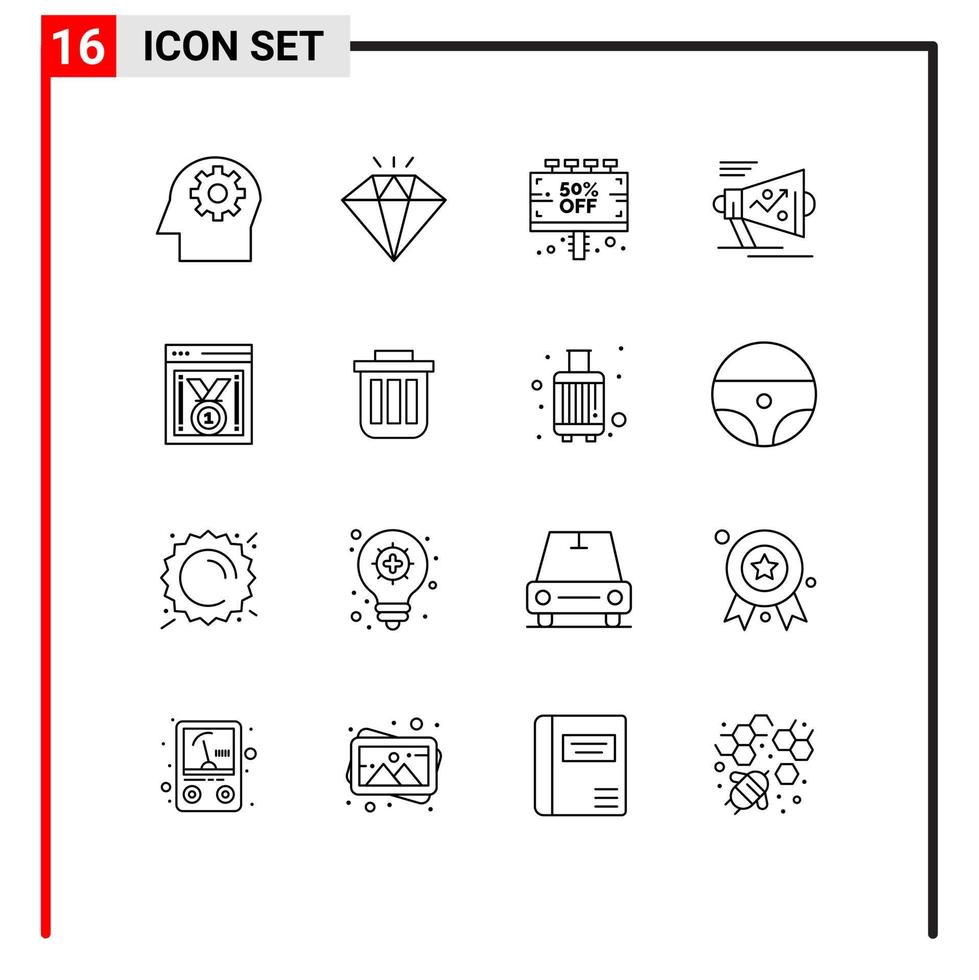 Set of 16 Vector Outlines on Grid for web performance announce sale strategy megaphone Editable ...