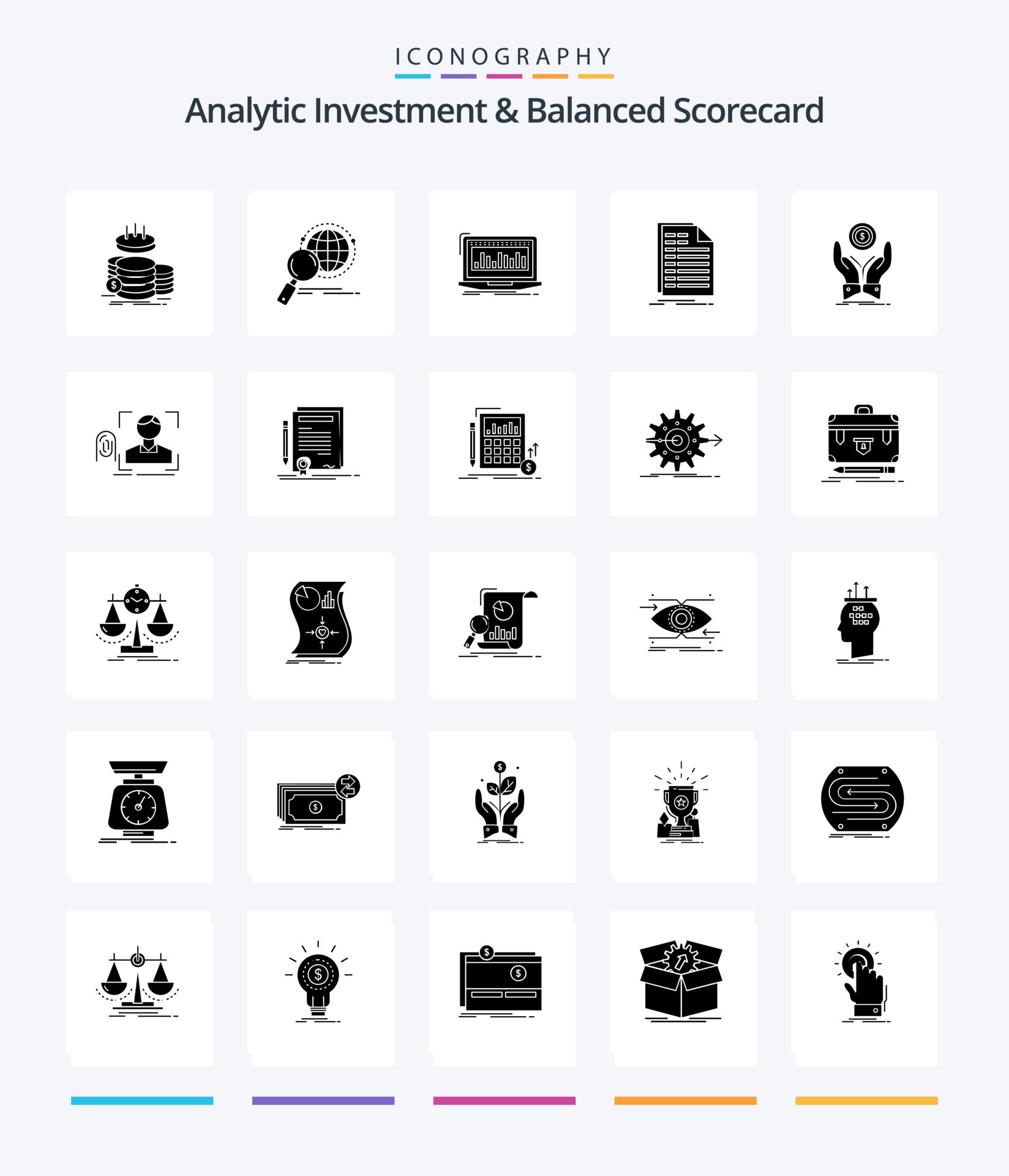 Creative Analytic Investment And Balanced Scorecard 25 Glyph Solid