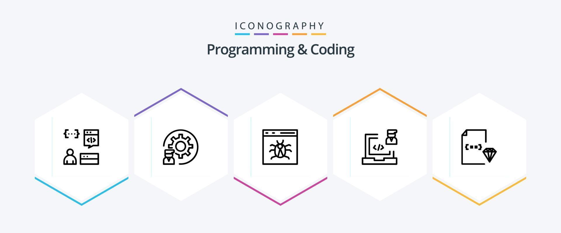 Programming And Coding 25 Line Icon Pack Including Development Coding