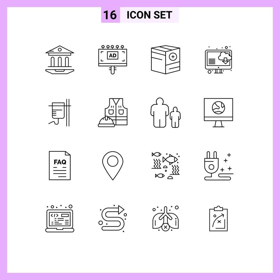 Set of 16 Modern UI Icons Symbols Signs for medical download add computer plus Editable Vector ...