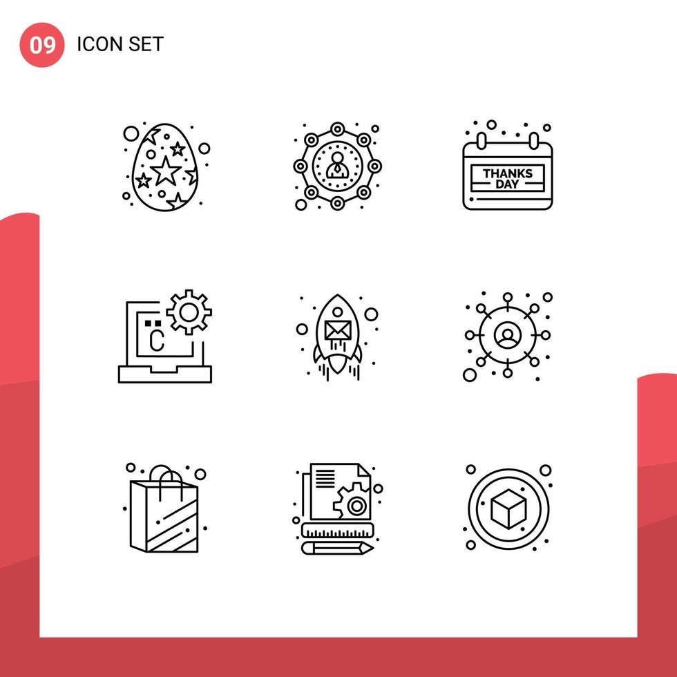 Pictogram Set Of 9 Simple Outlines Of Email Develop Calendar Coding C Editable Vector Design