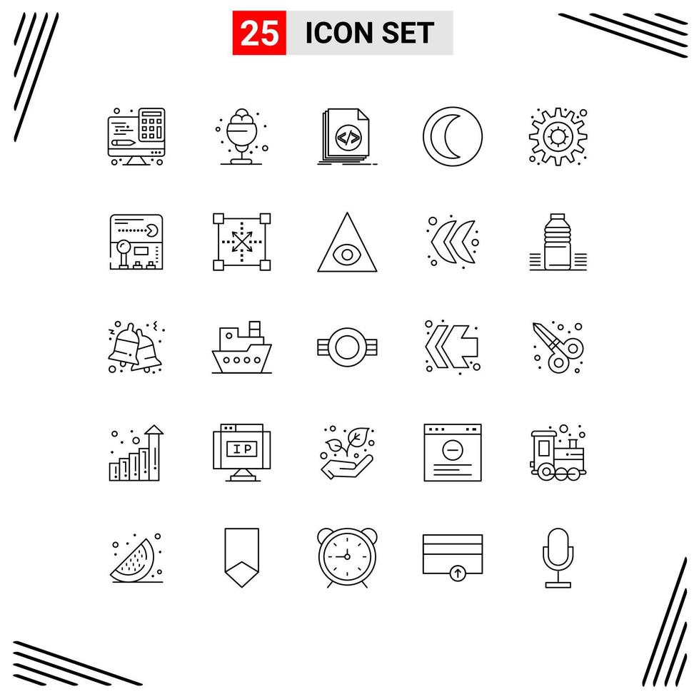 User Interface Pack Of 25 Basic Lines Of Gear Night Code Nature Script Editable Vector Design