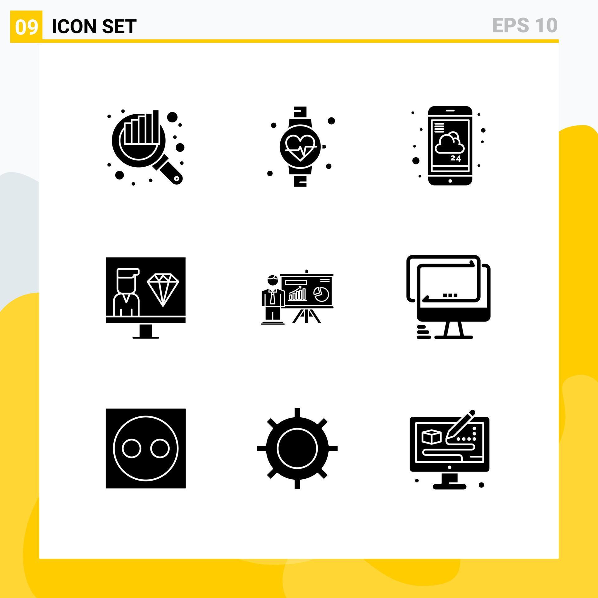 Stock Vector Icon Pack Of 9 Line Signs And Symbols For Presentation Programmer Mobile