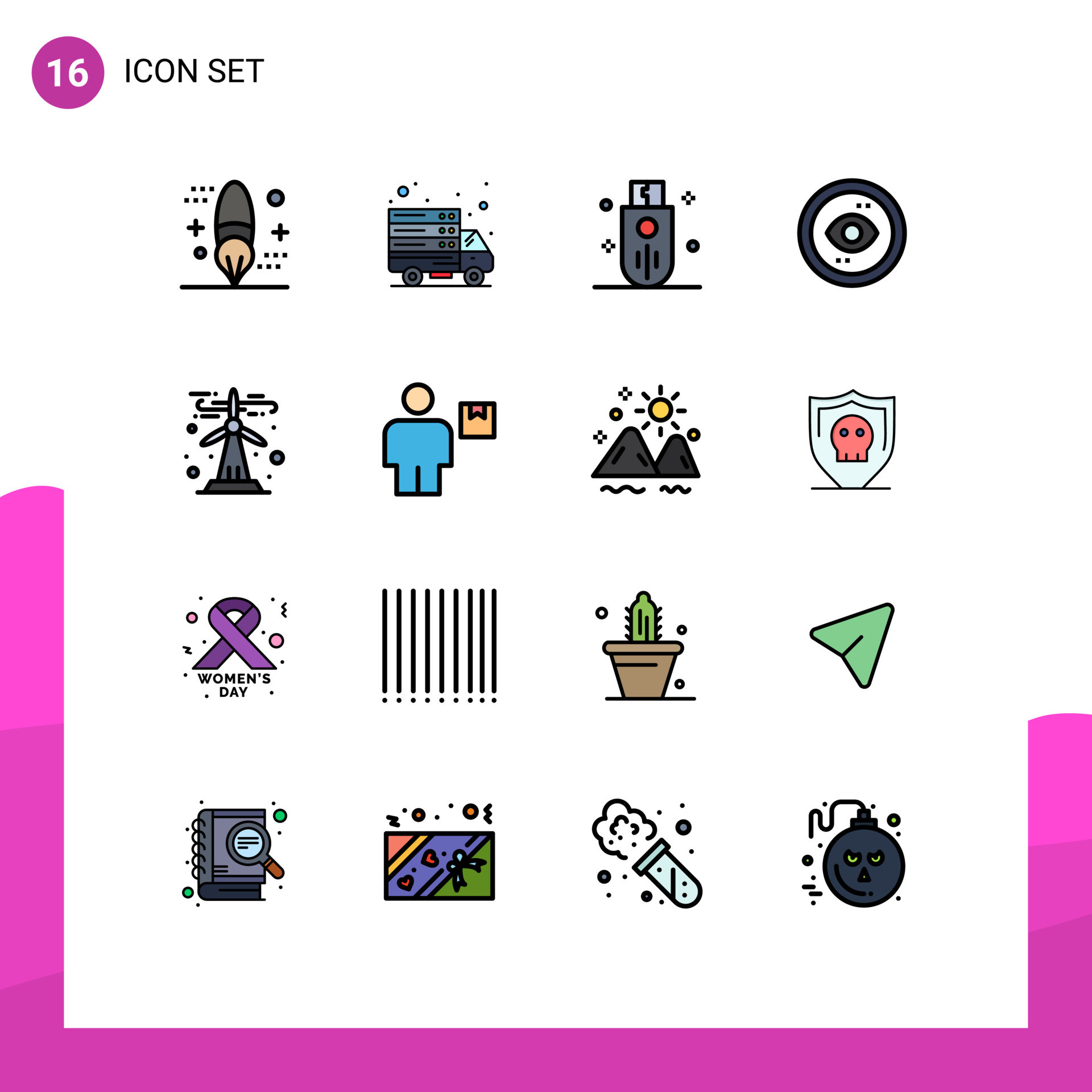 Set Of 16 Modern Ui Icons Symbols Signs For Ui Eye Web Server Browser Stick Editable Creative