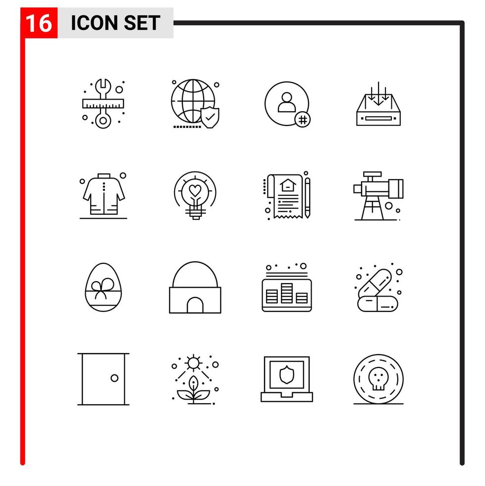 Set of 16 Modern UI Icons Symbols Signs for container mail secure inbox twitter Editable Vector ...