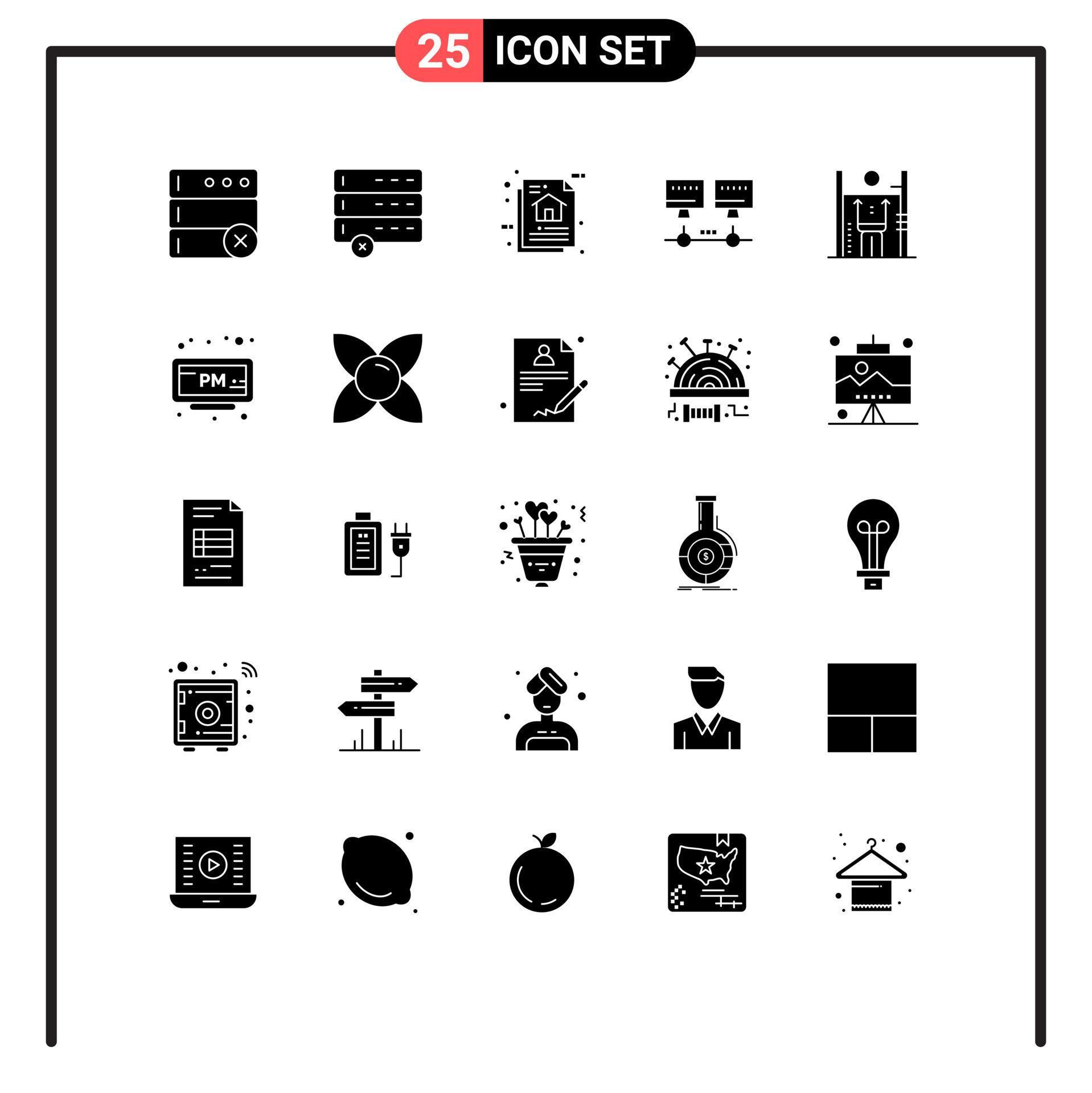 Pictogram Set of 25 Simple Solid Glyphs of improvement growth data architecture performance ...
