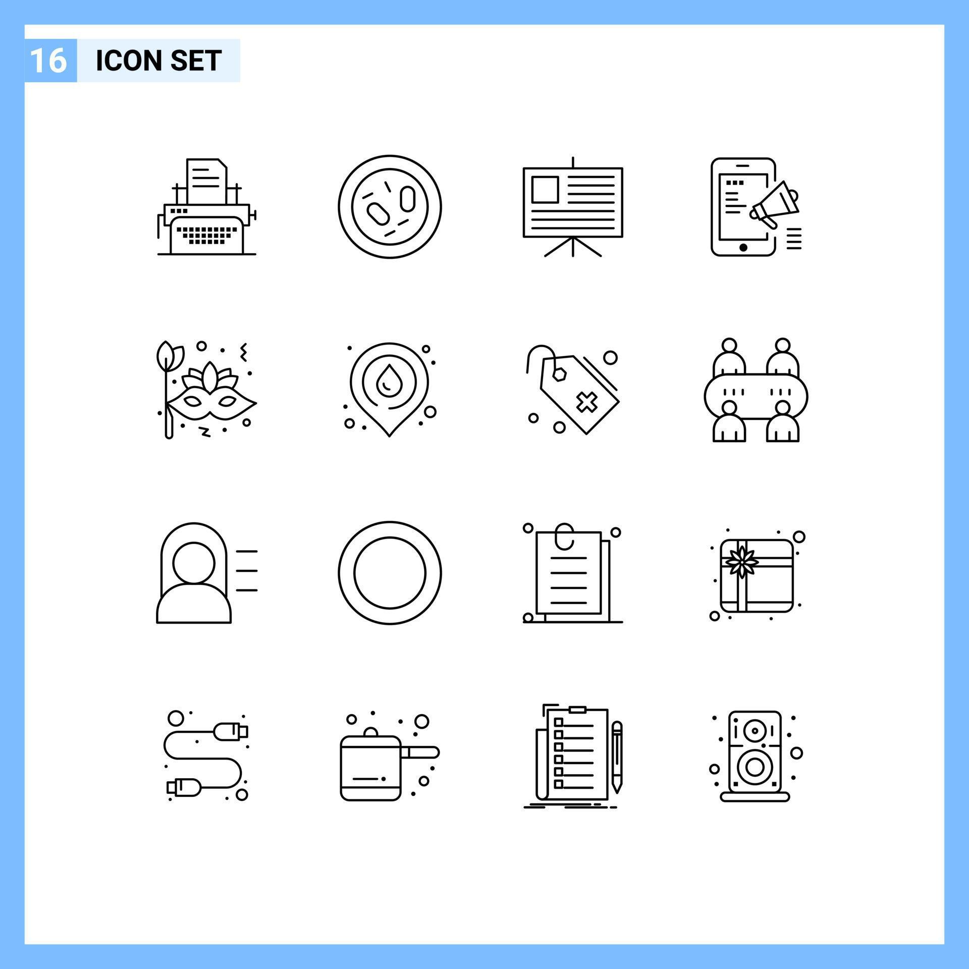 Set of 16 Vector Outlines on Grid for mask mobile microbe media advertisement Editable Vector ...