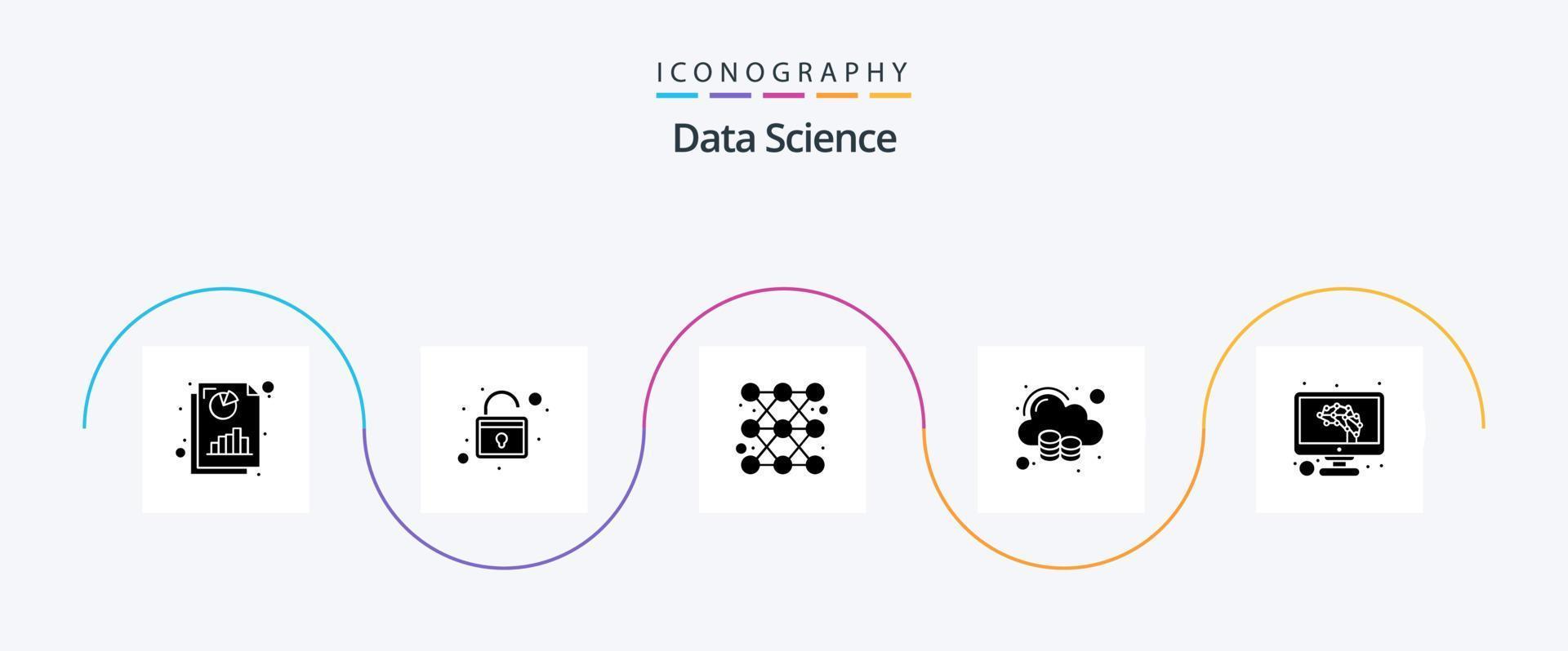 Data Science Glyph 5 Icon Pack Including ai. big data. chart. storage. cloud 19650309 Vector Art ...