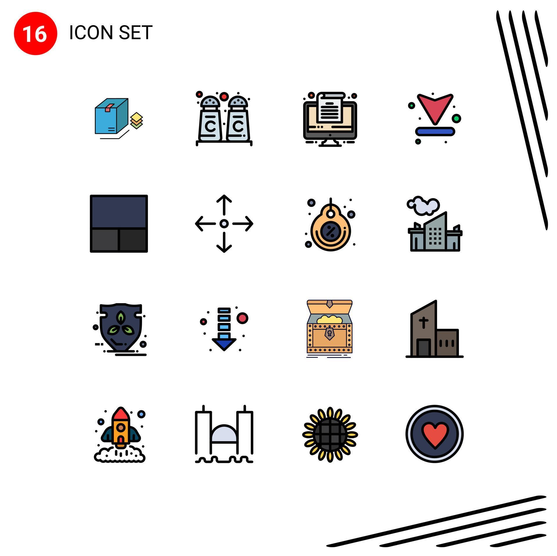 Pictogram Set Of 16 Simple Flat Color Filled Lines Of Expand Layout