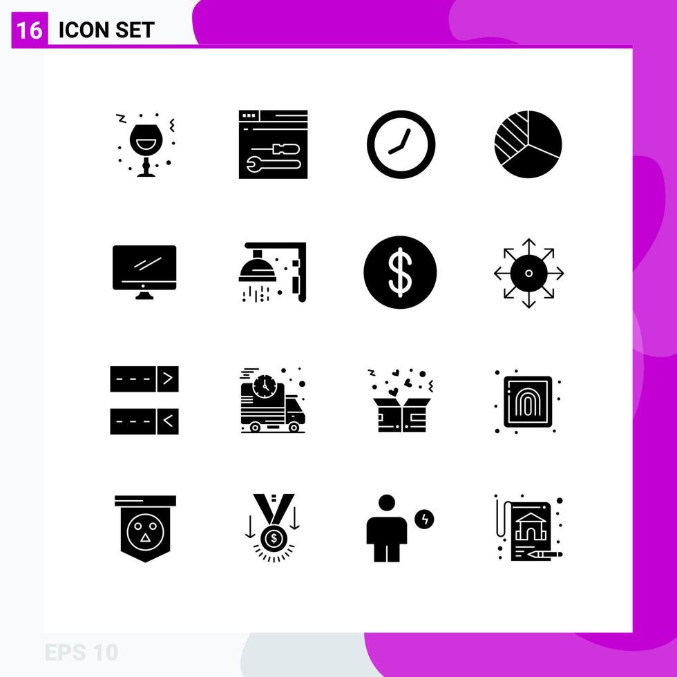 Set of 16 Modern UI Icons Symbols Signs for device computer web pie ...