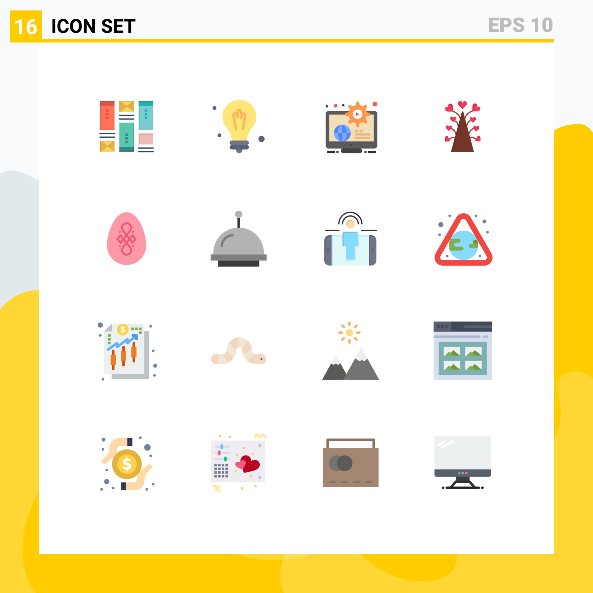 16 User Interface Flat Color Pack Of Modern Signs And Symbols Of Bird Valentine Business Heart