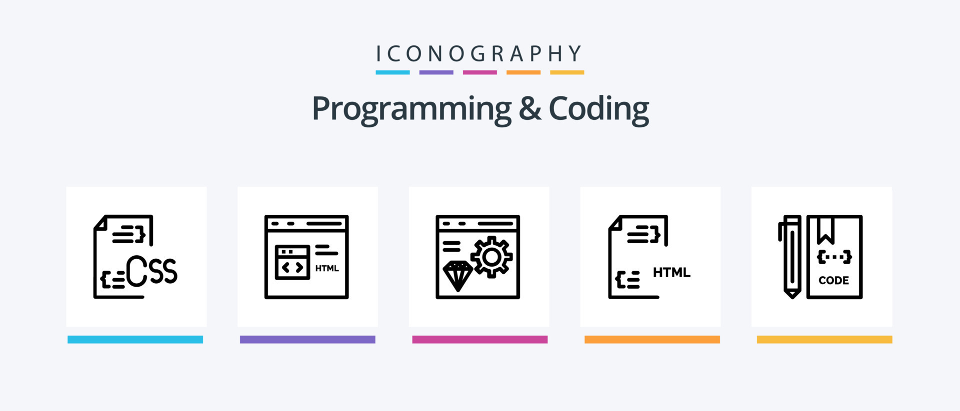 Programming And Coding Line 5 Icon Pack Including Development Coding Development Page