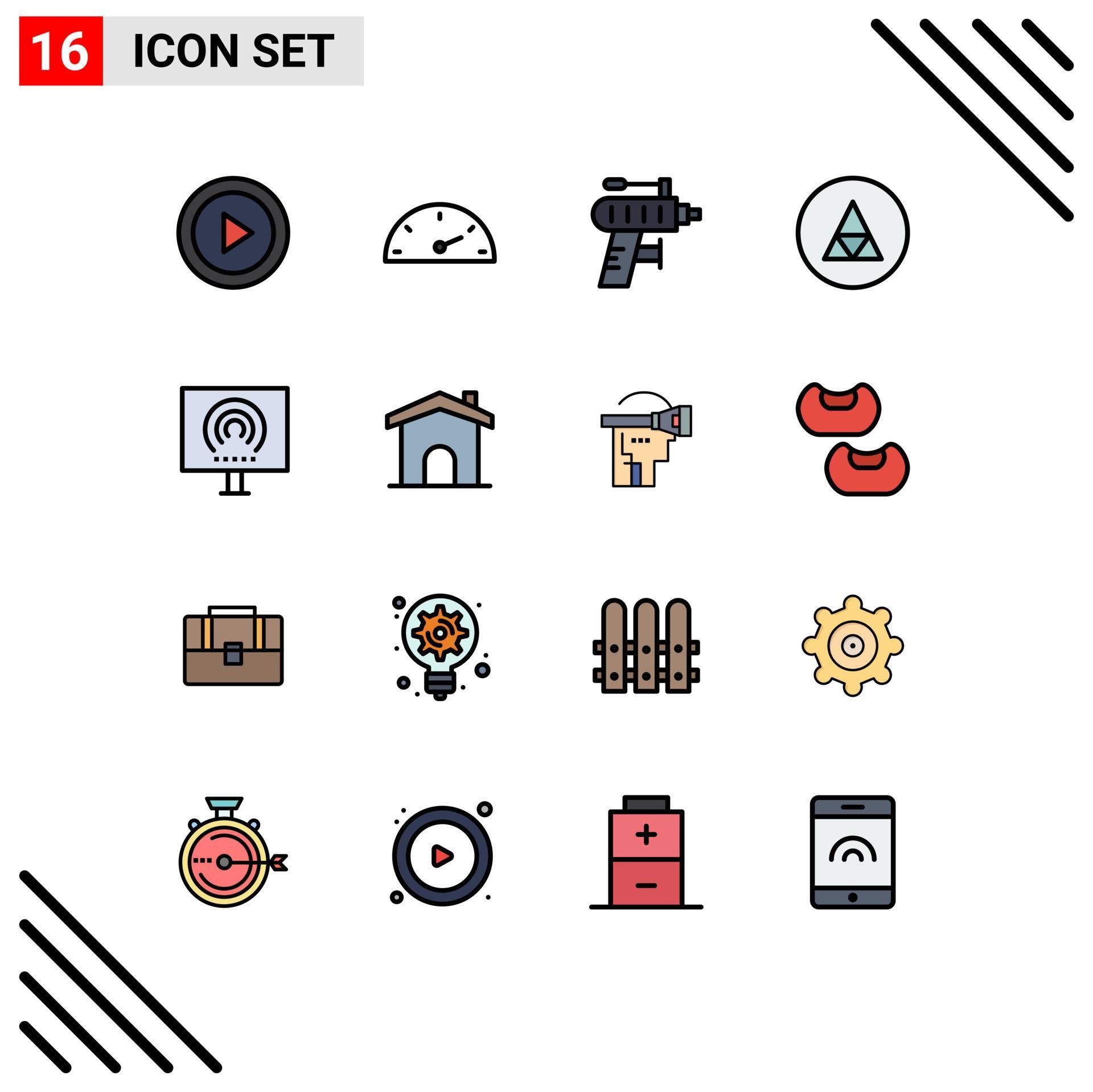 16 Universal Flat Color Filled Lines Set For Web And Mobile Applications Desktop Symbolism Drill