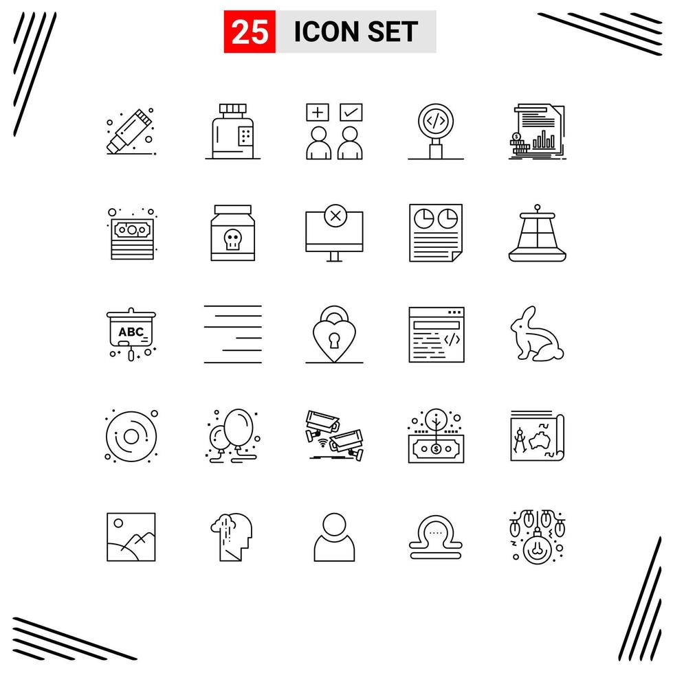 Set Of 25 Modern Ui Icons Symbols Signs For Programming Coding Health Code Tick Editable Vector