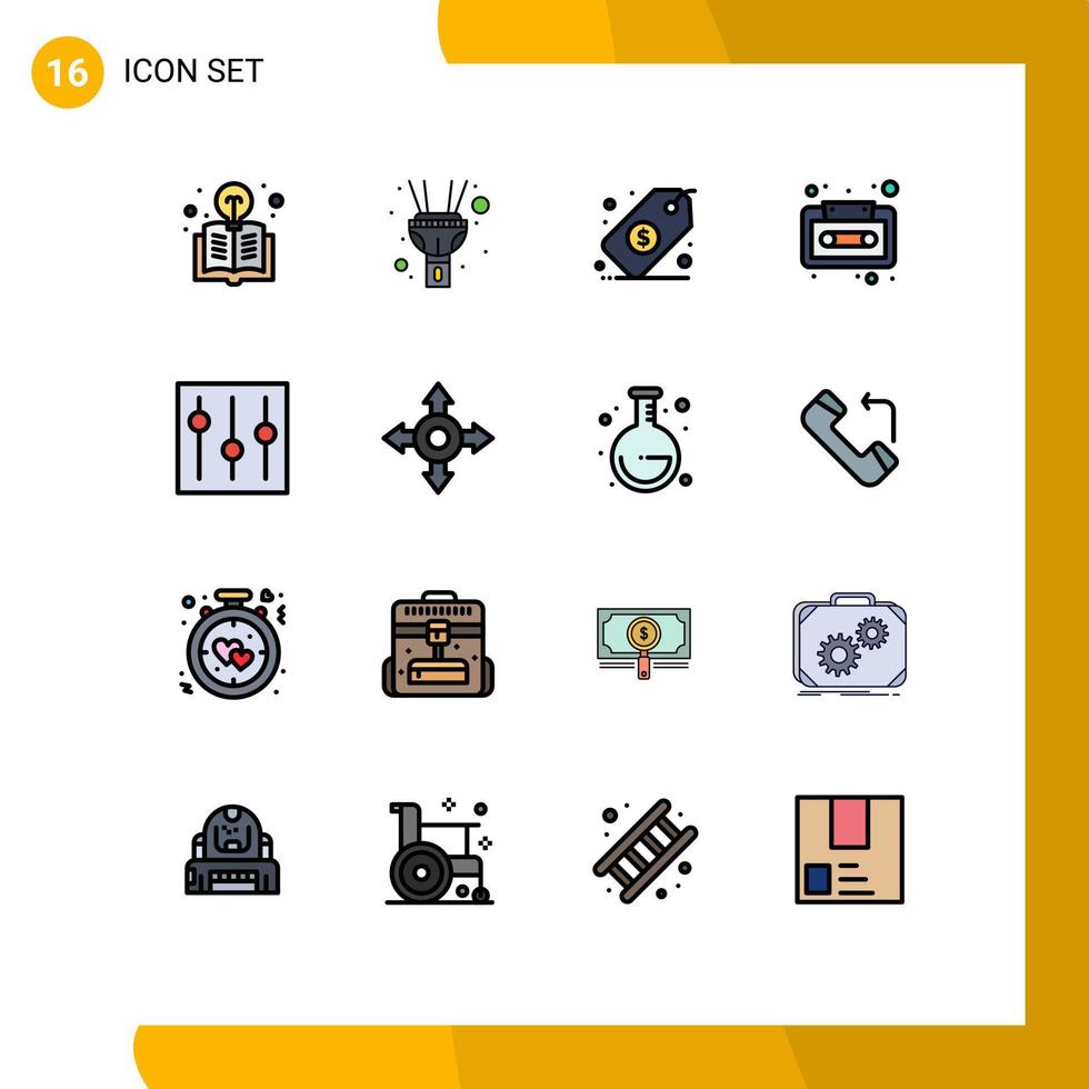 User Interface Pack Of 16 Basic Flat Color Filled Lines Of Interface Basic Management Tape Audio