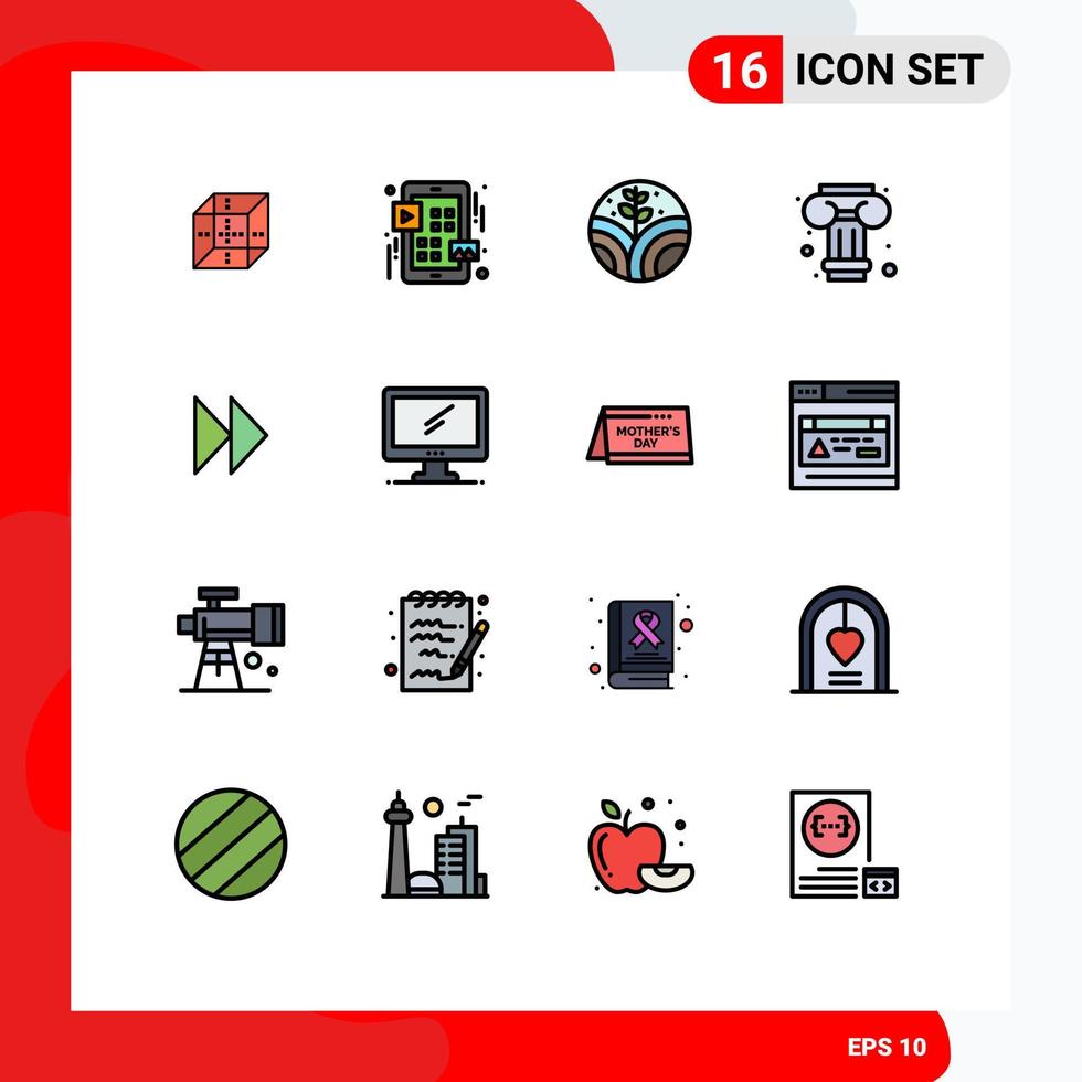 Set Of 16 Vector Flat Color Filled Lines On Grid For Video Forward