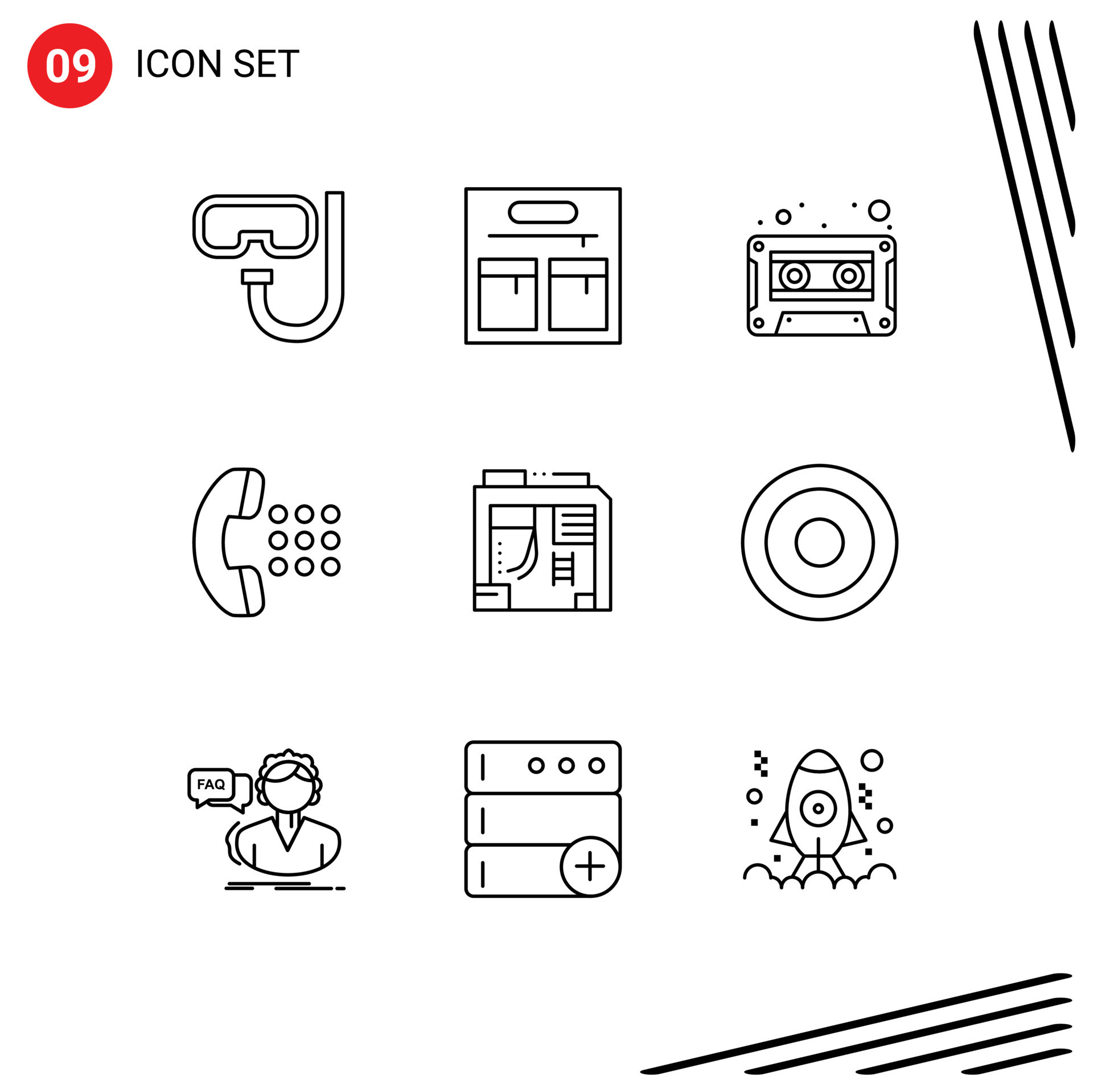 Outline Pack Of 9 Universal Symbols Of Computer Box Cassette Atx Dial Editable Vector Design
