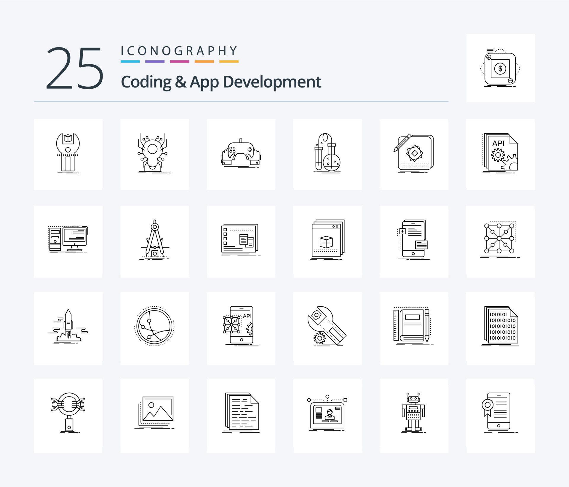 Coding And App Development 25 Line Icon Pack Including Chemistry Virus App Mobile 19652567