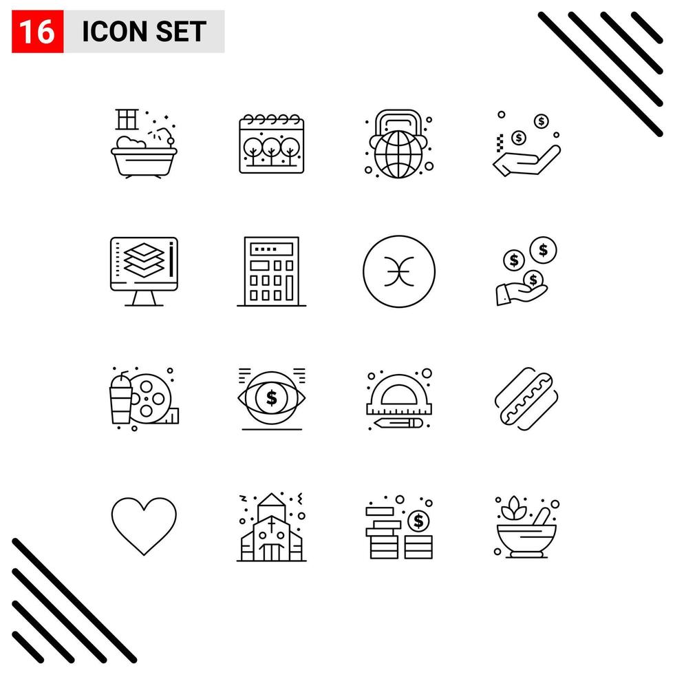 Set Of 16 Vector Outlines On Grid For Share Programming Learning Hand Currency Editable Vector