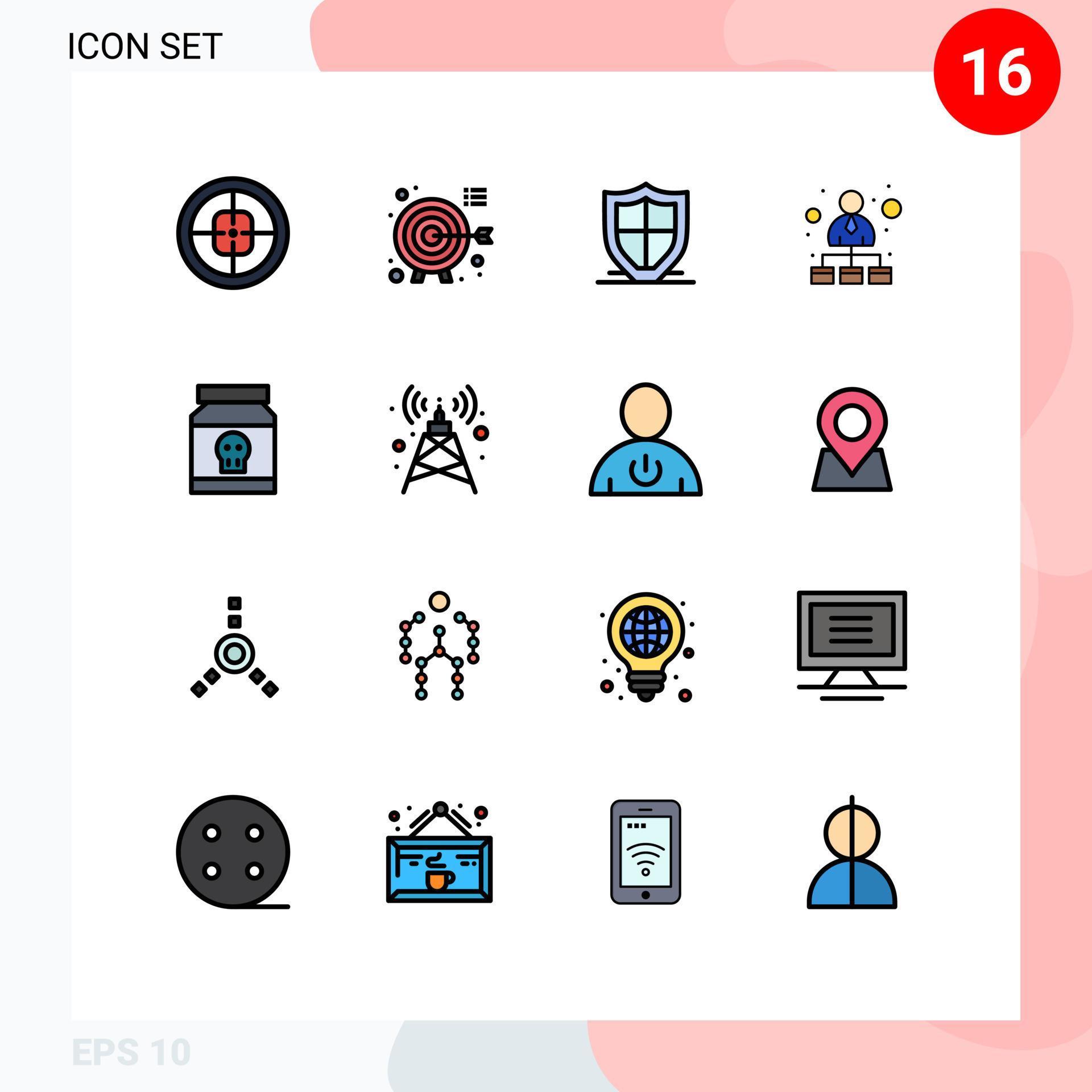 Stock Vector Icon Pack of 16 Line Signs and Symbols for network hierarchical structure focus ...