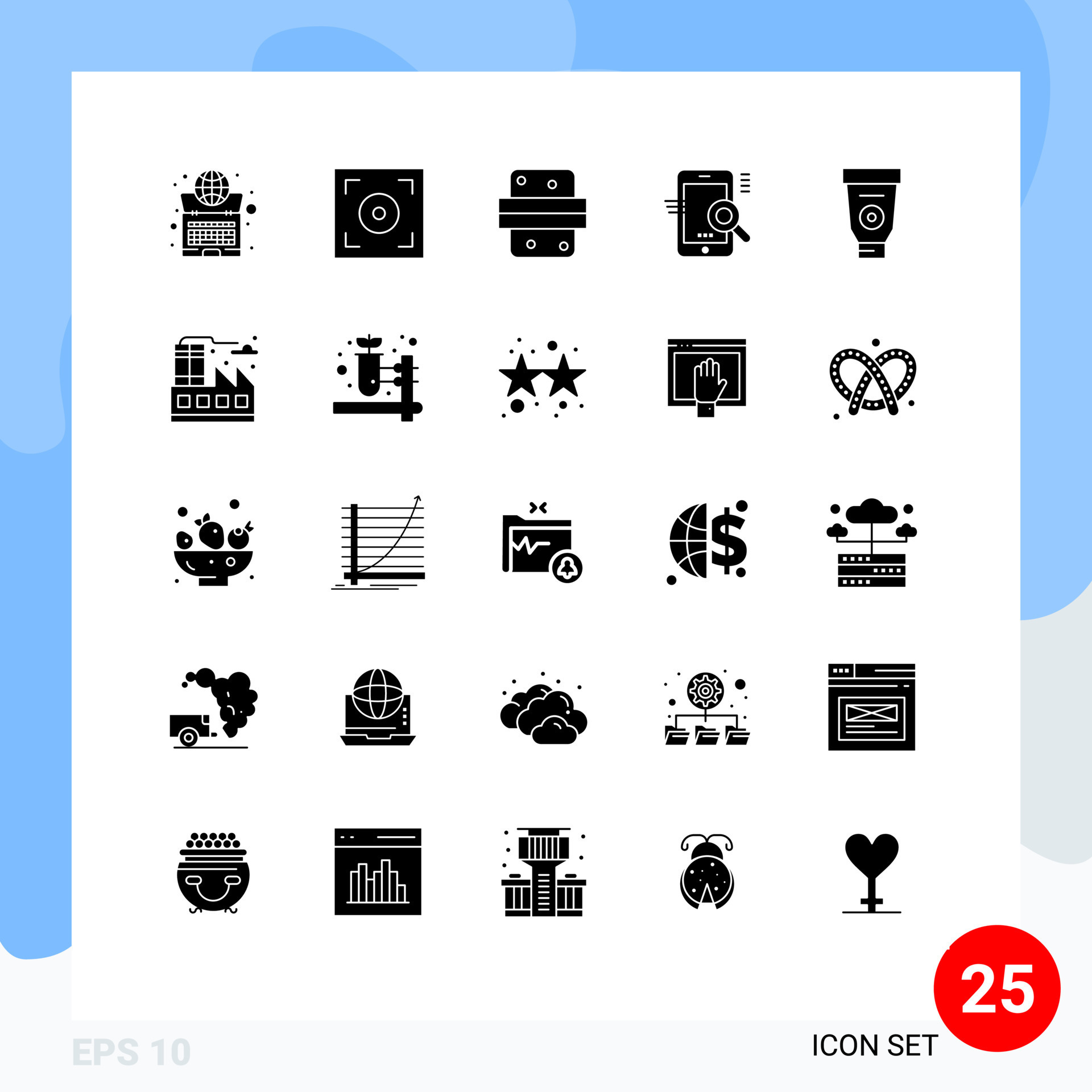 Set Of 25 Vector Solid Glyphs On Grid For Configuration Optimize Breakfast Mobile Food Editable