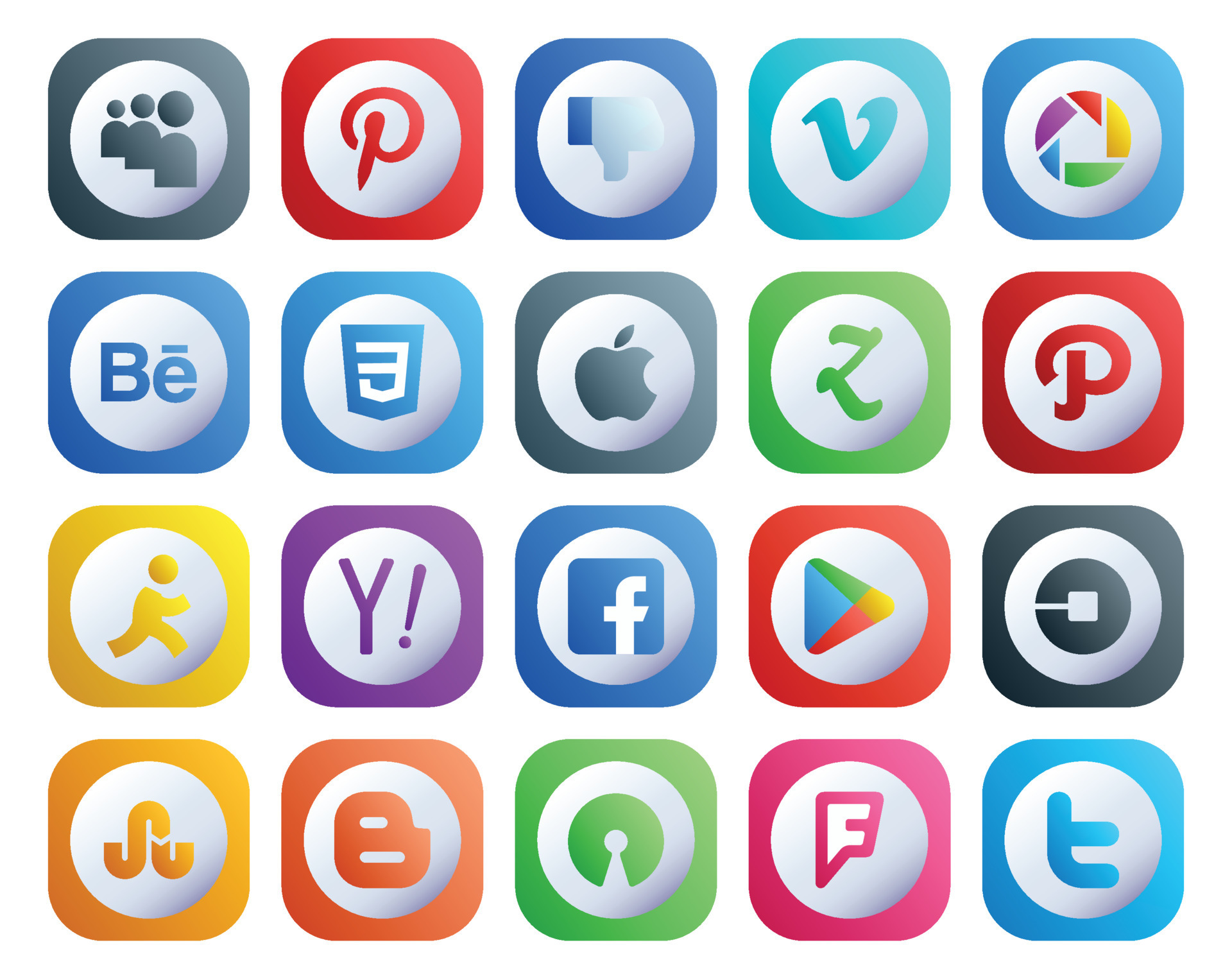 20 Social Media Icon Pack Including uber google play apple facebook yahoo 19654361 Vector Art at ...