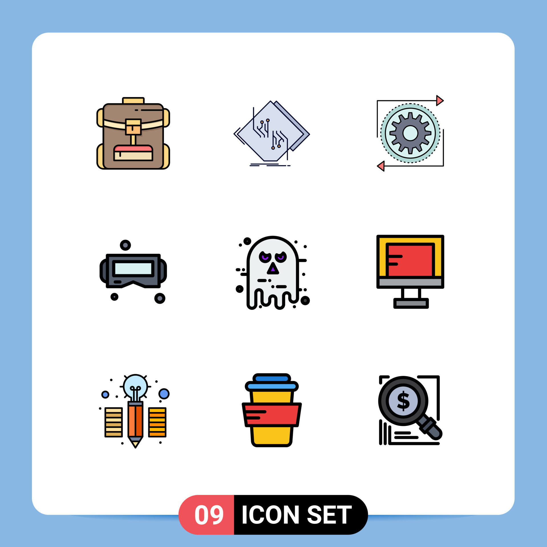 Conjunto De 9 9 Vector Línea De Relleno Plano Colores En Cuadrícula